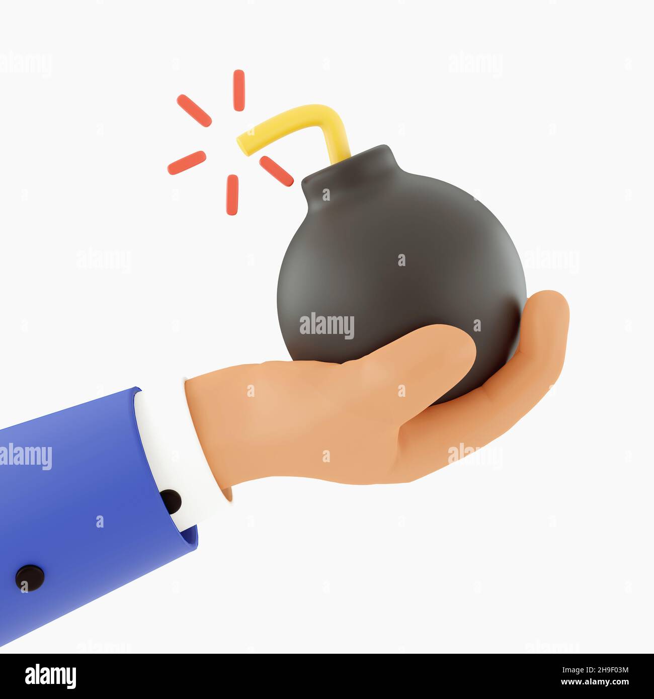 3D render hand holding bomb on white background. 3d rendering hand with ...