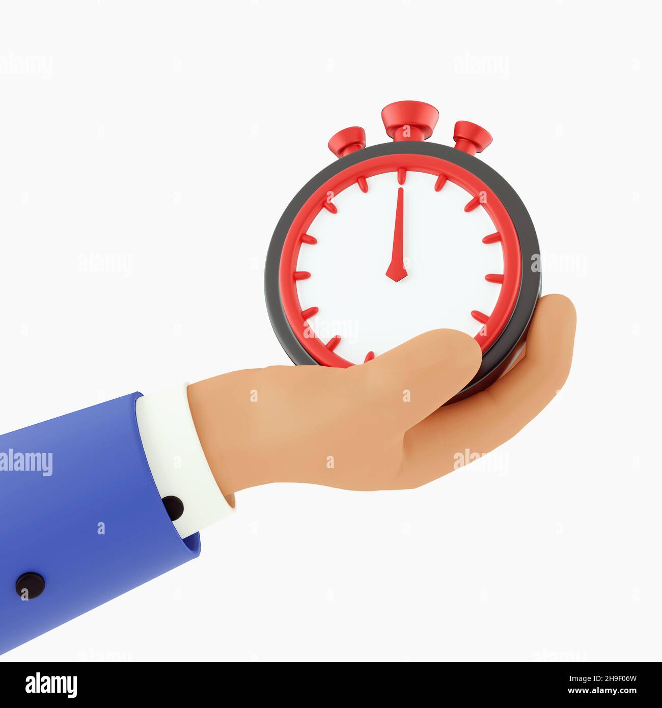 3d render Cartoon hand holding a timer on an isolated background. 3d ...