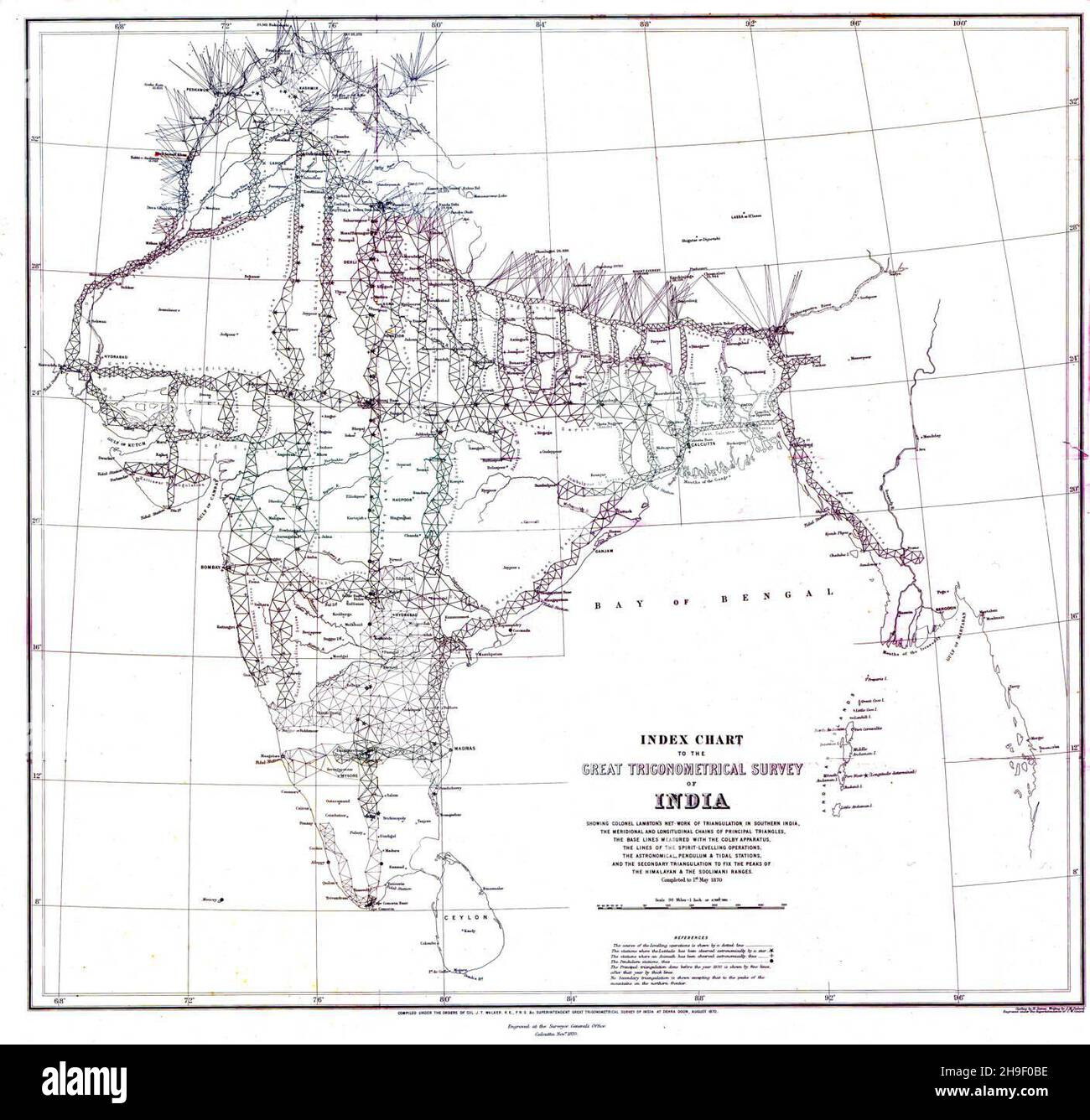A map of India showing the Great Trigonometrical Survey, produced in ...