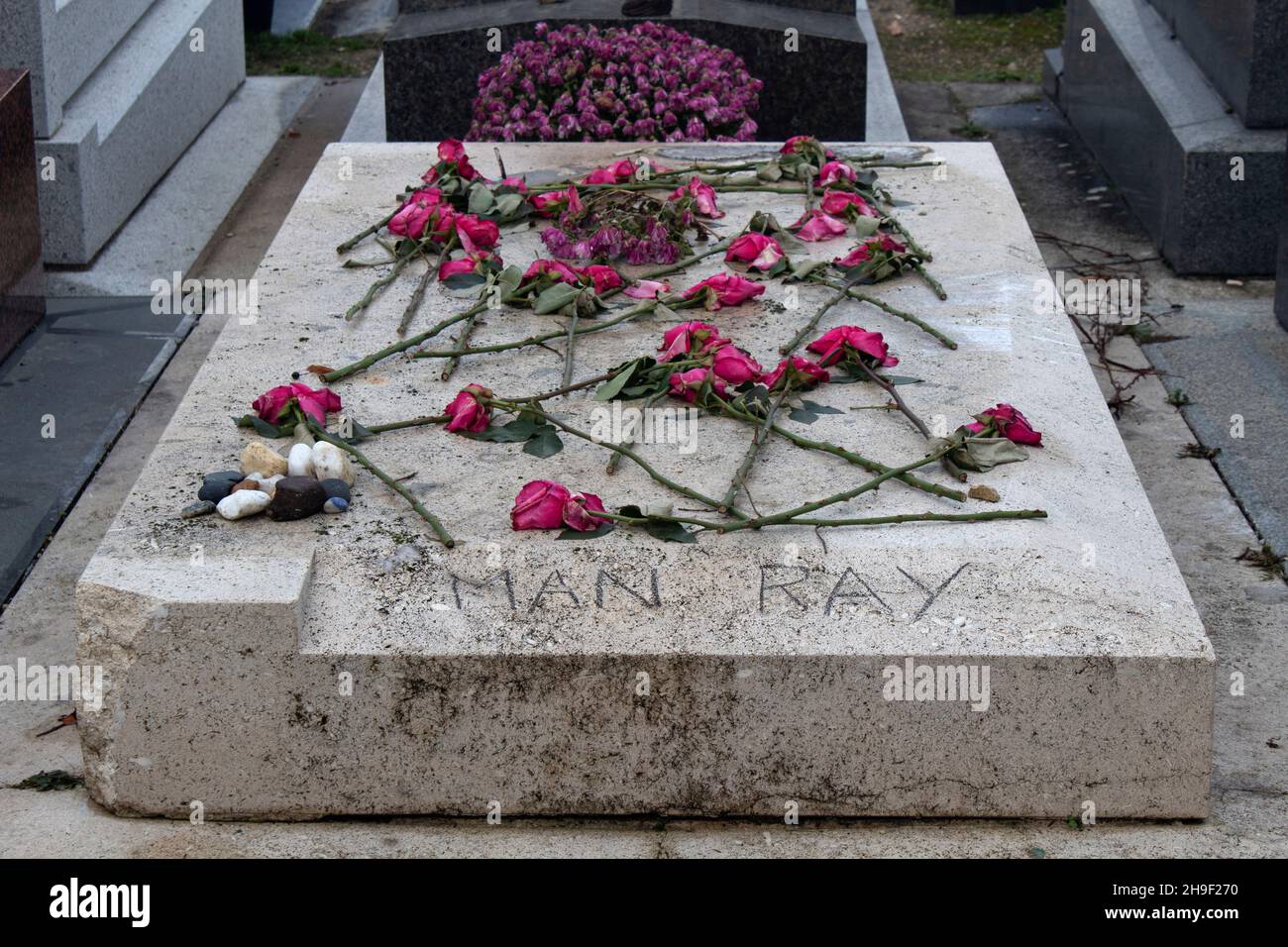 Grave of American-born surrealist artist Man Ray and his wife dancer ...