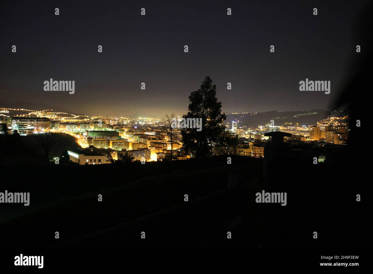 Night silhouette view of Bilbao city. Spain Stock Photo - Alamy