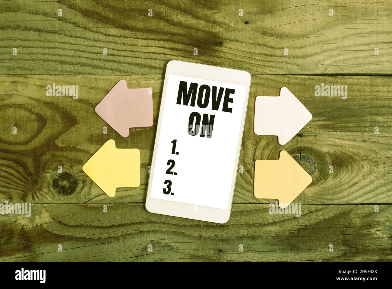 Text caption presenting Move On. Business approach to leave the place ...