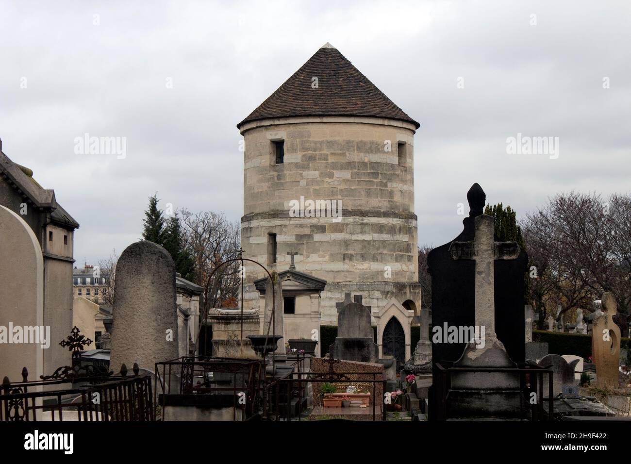 The windmill without its sails in the Montparnasse Cemetery, Paris ...
