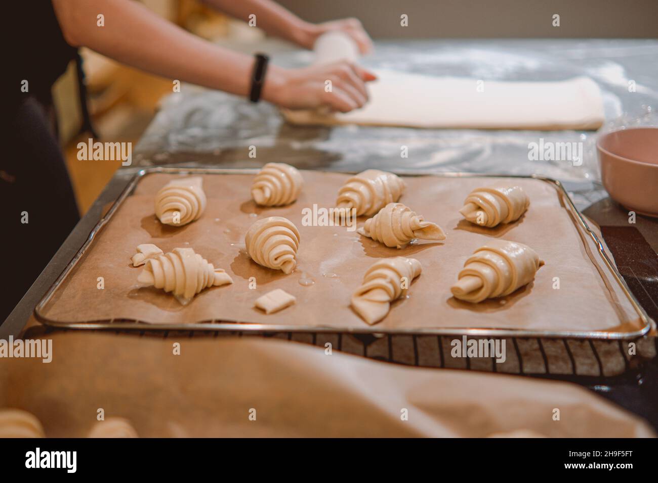 Process of baking french croissants in a kitchen Stock Photo - Alamy