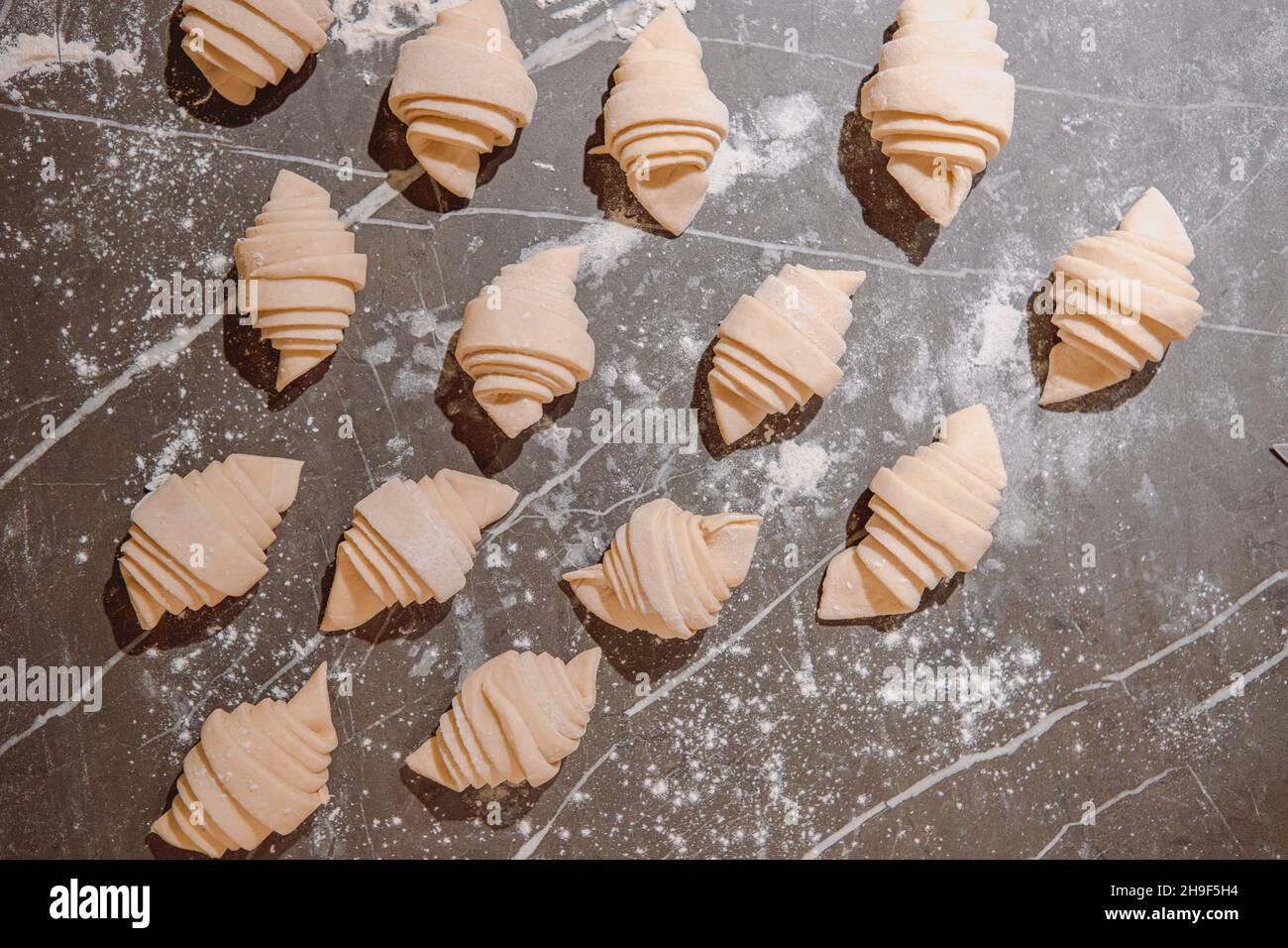 Process of baking french croissants in a kitchen Stock Photo - Alamy