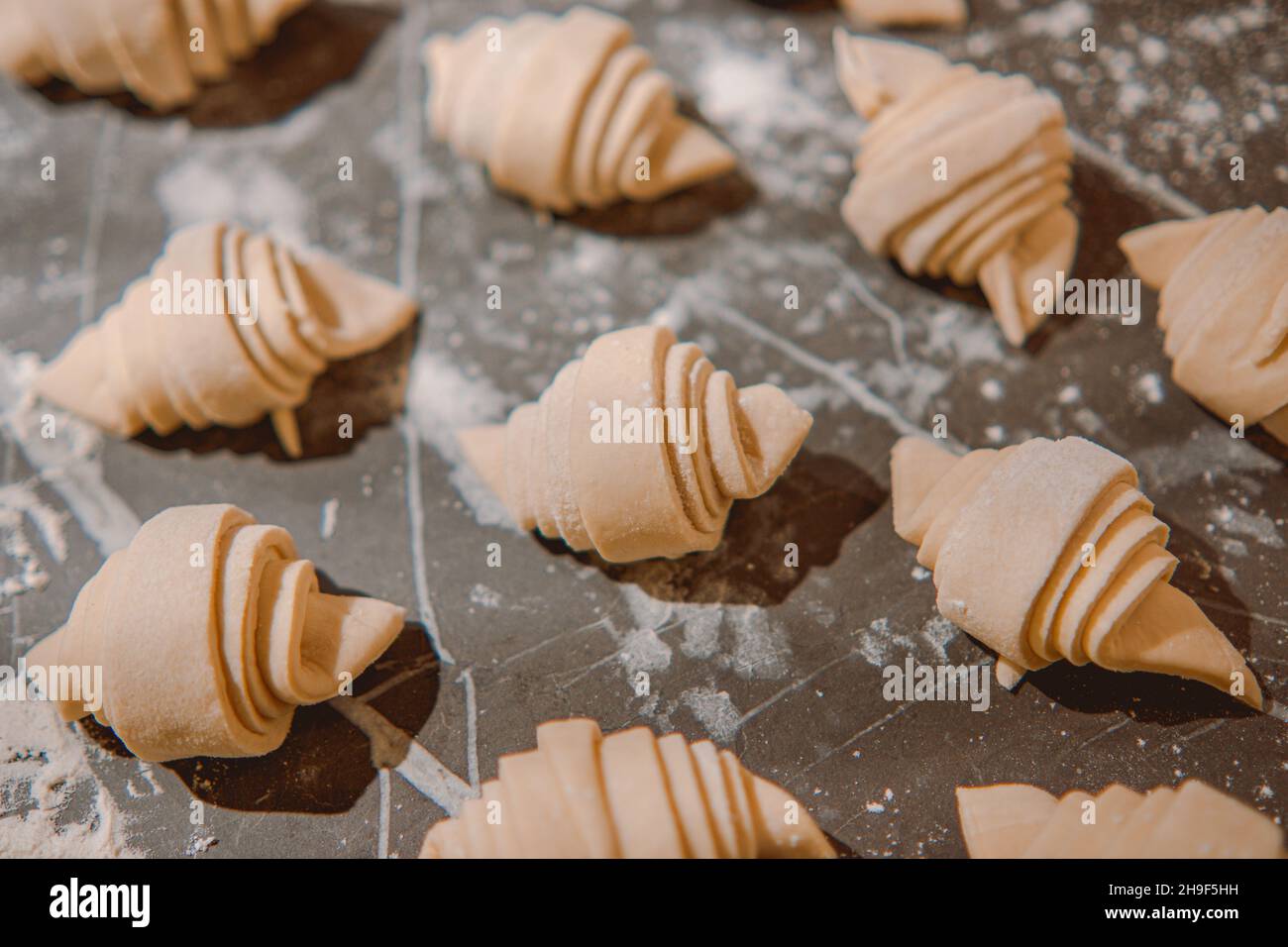 Process of baking french croissants in a kitchen Stock Photo - Alamy
