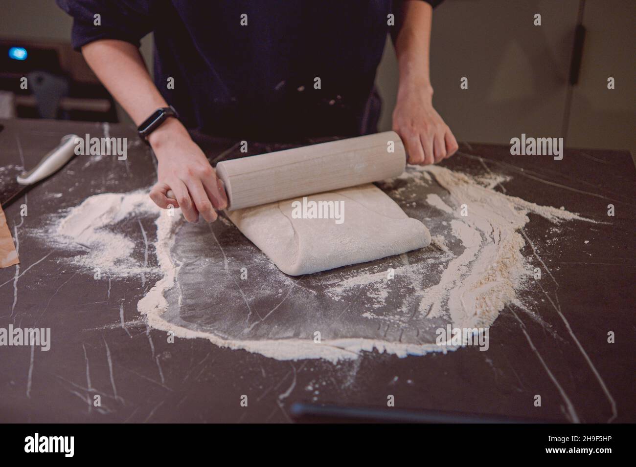 Process of baking french croissants in a kitchen Stock Photo - Alamy