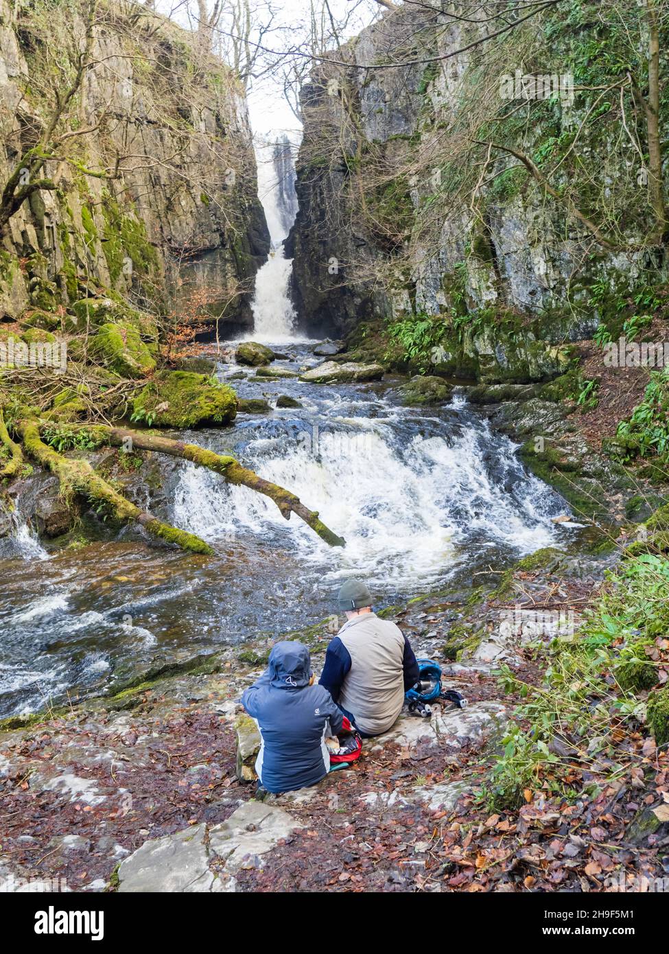 05.12.2021 Catrigg Force, Stainforth, North Yorkshire, UK. Two people ...