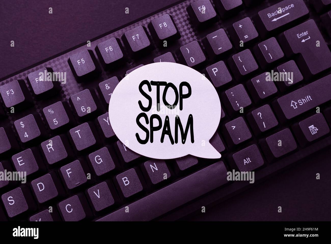 Text caption presenting Stop Spam. Word Written on end the Intrusive or ...