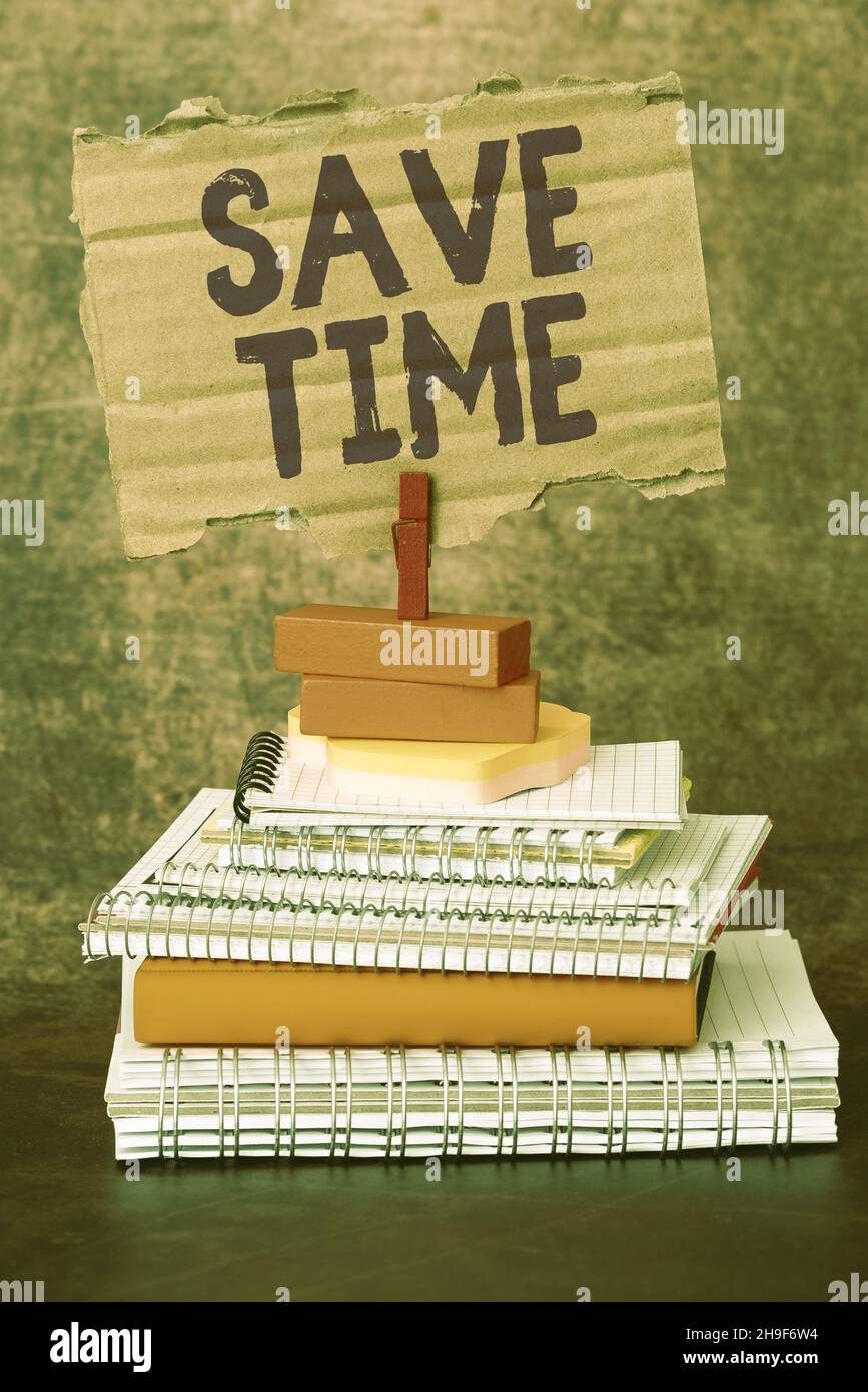 Text caption presenting Save Time. Word Written on to do something more efficiently such that ...