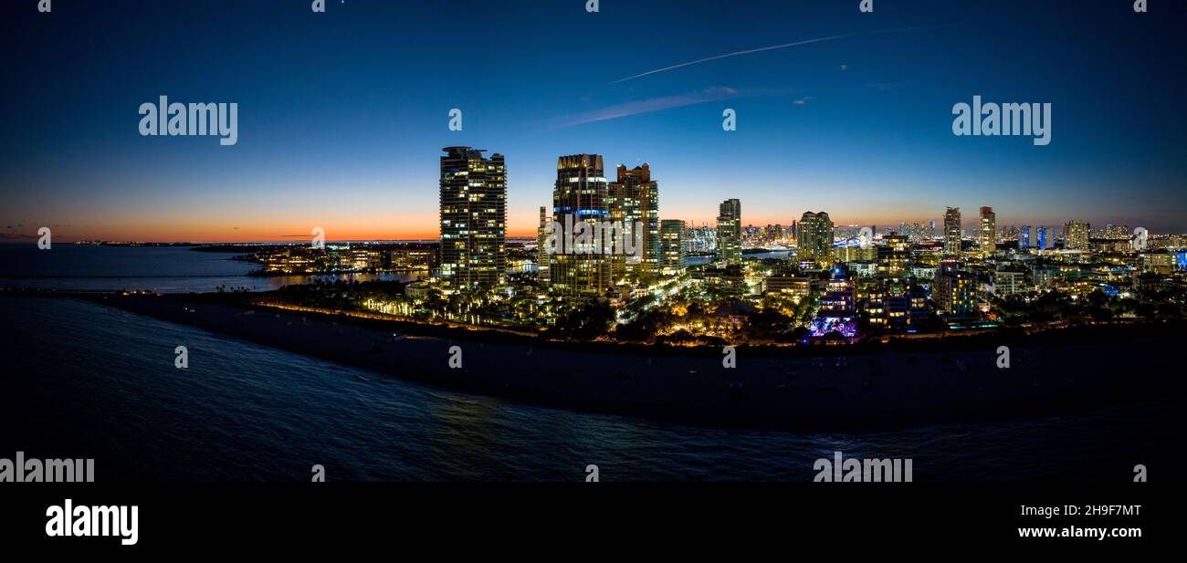 Aerial twilight panorama Miami South Beach Stock Photo - Alamy