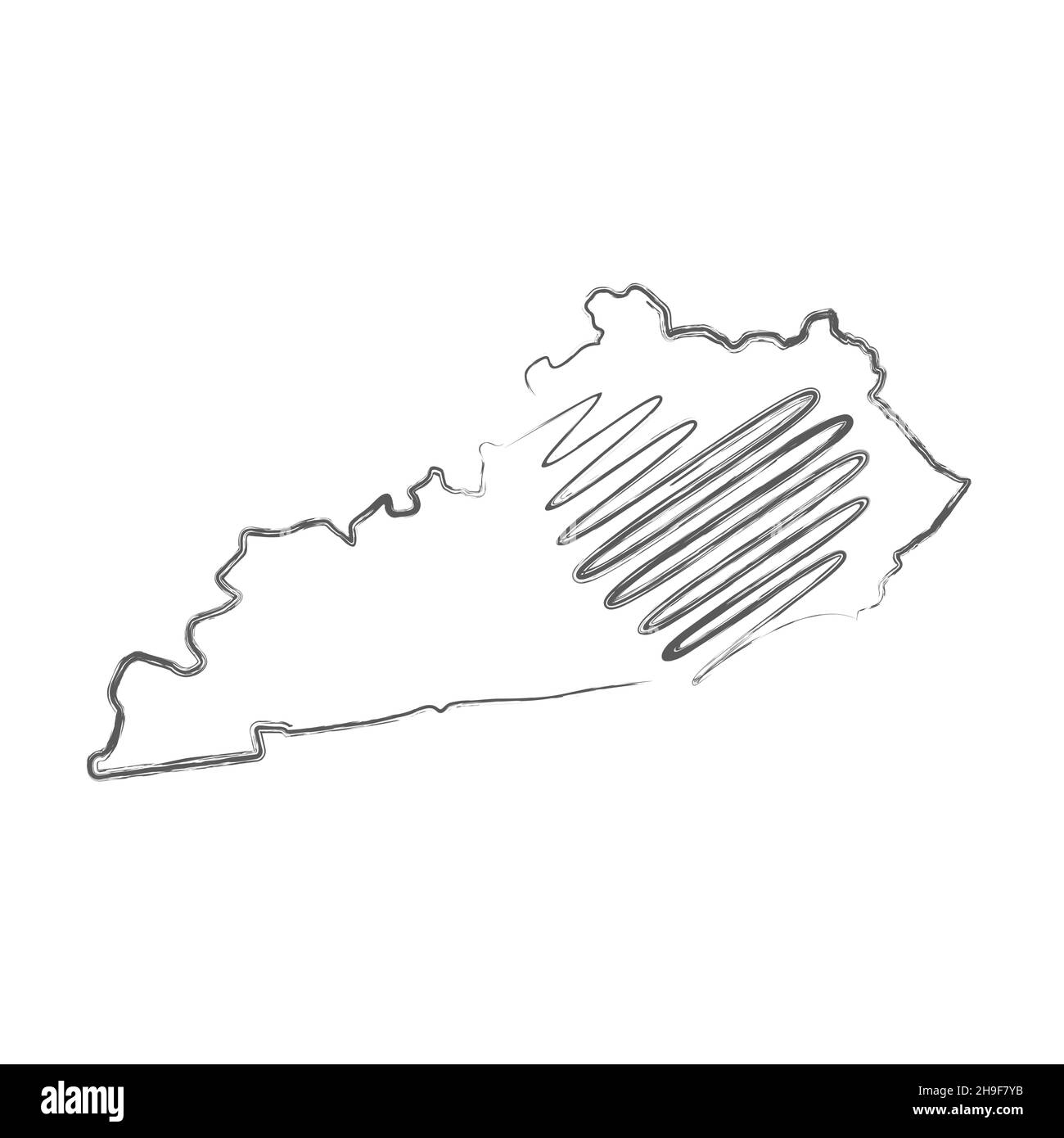 Kentucky US state hand drawn pencil sketch outline map with heart shape ...