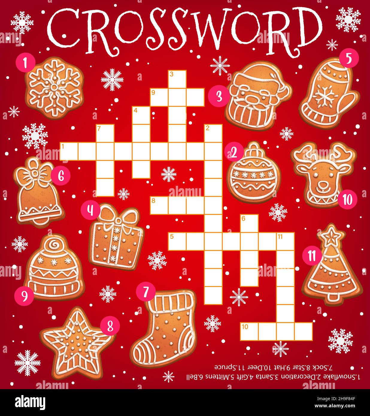 Christmas gingerbread cookie vector crossword worksheet or find a word ...