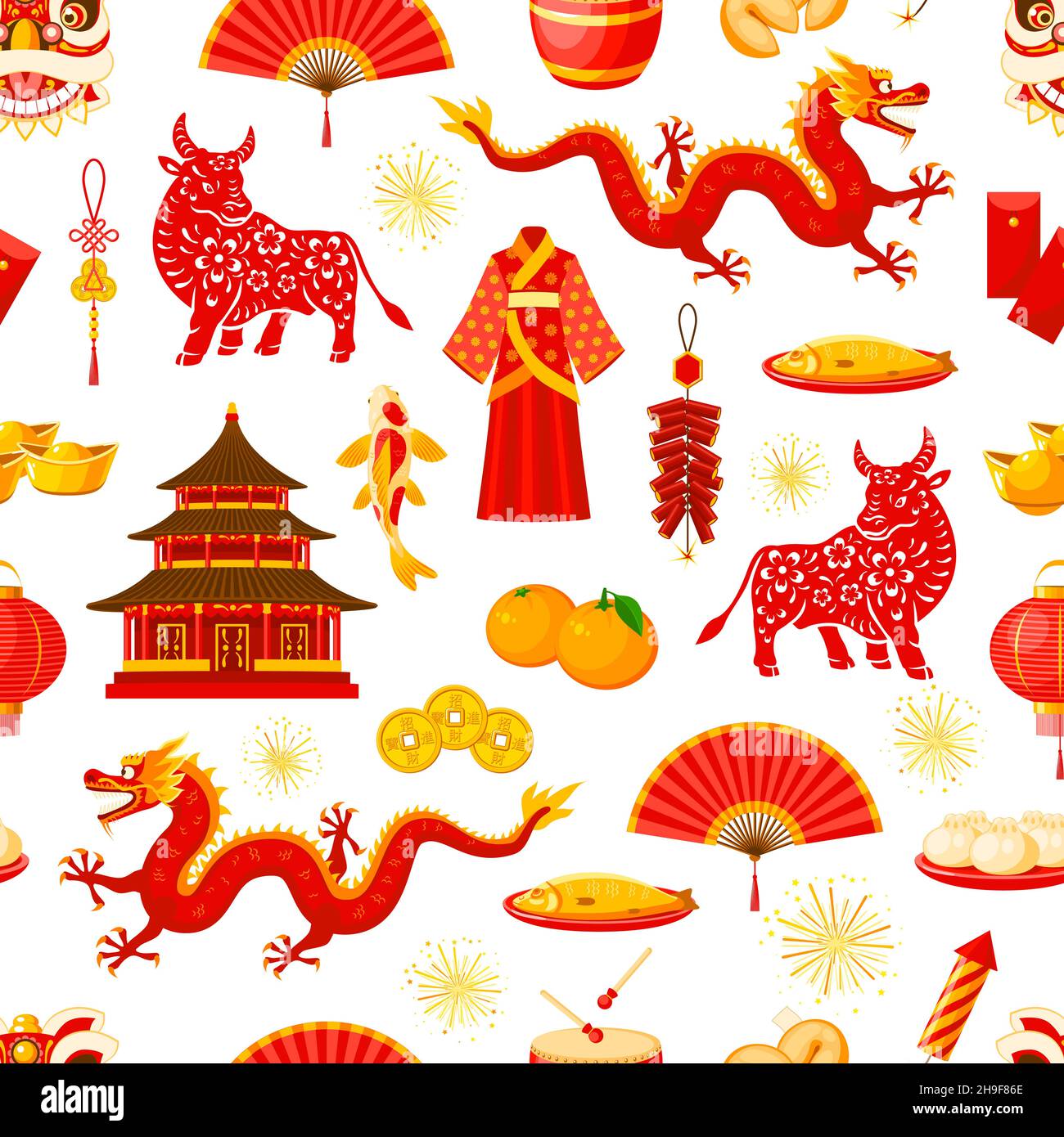 Chinese lunar new year seamless pattern, Asian holiday vector ...