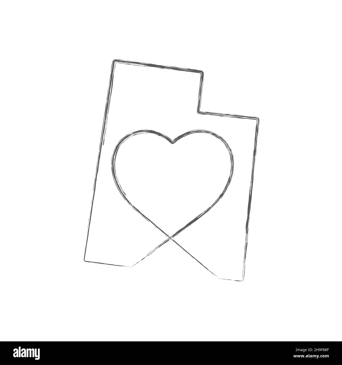 Utah US state hand drawn pencil sketch outline map with heart shape ...
