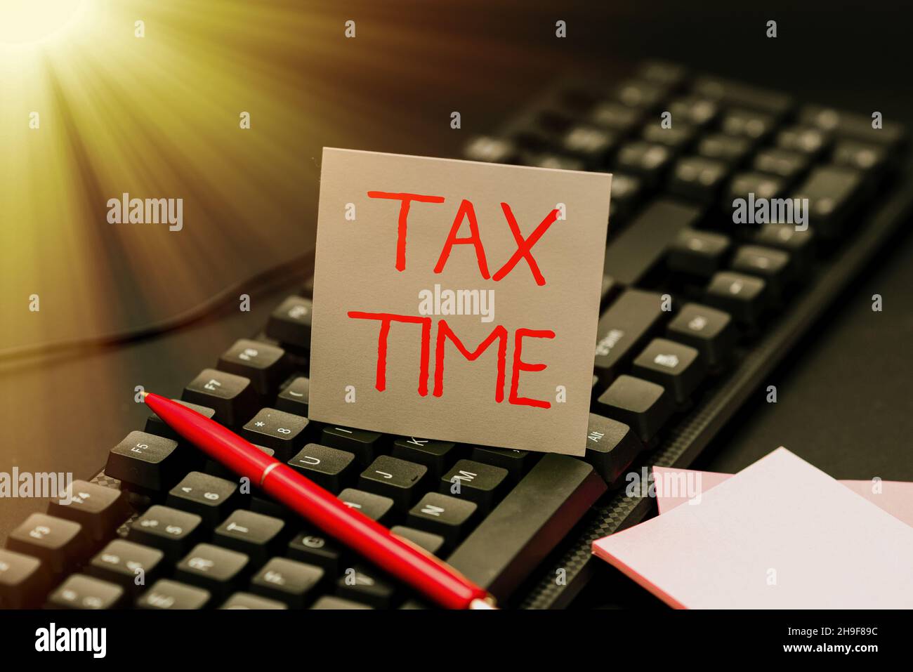Sign displaying Tax Time, Internet Concept compulsory contribution ...