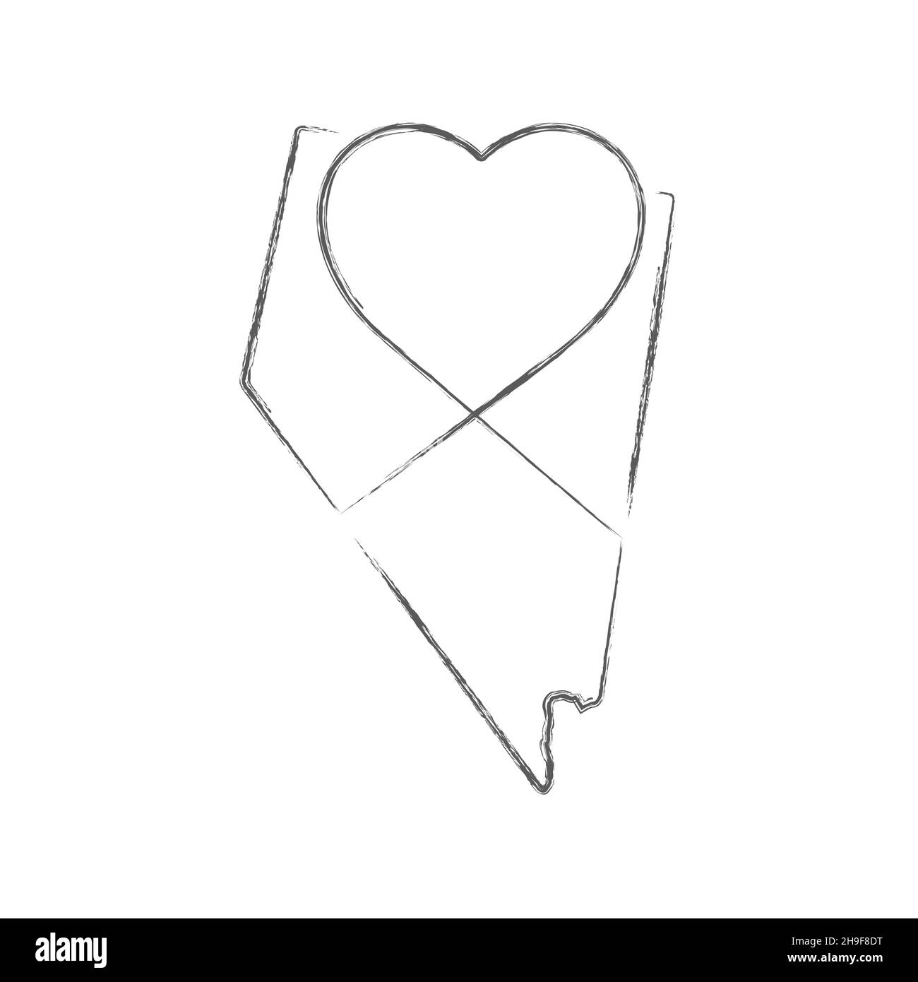 Nevada US state hand drawn pencil sketch outline map with heart shape ...