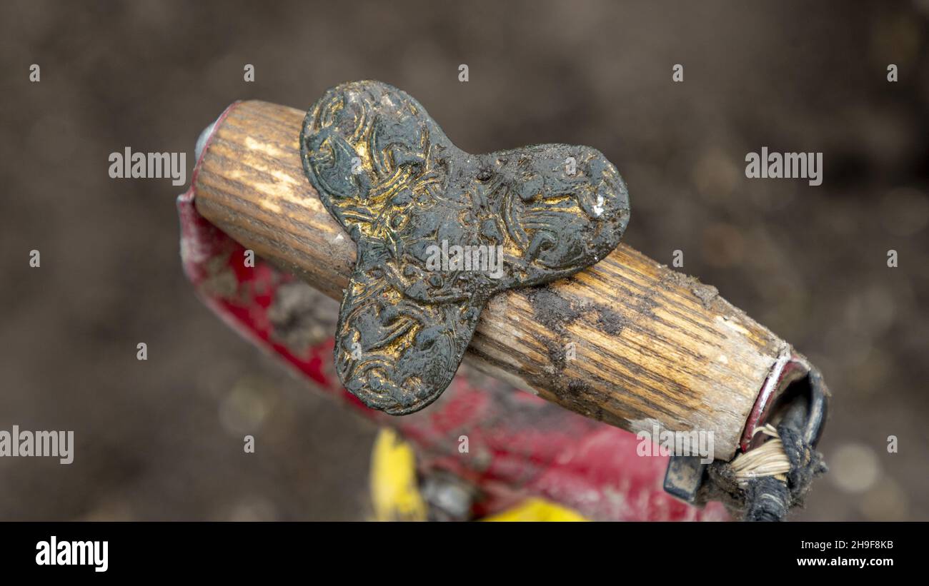 Viking age broche on spade handle Stock Photo - Alamy