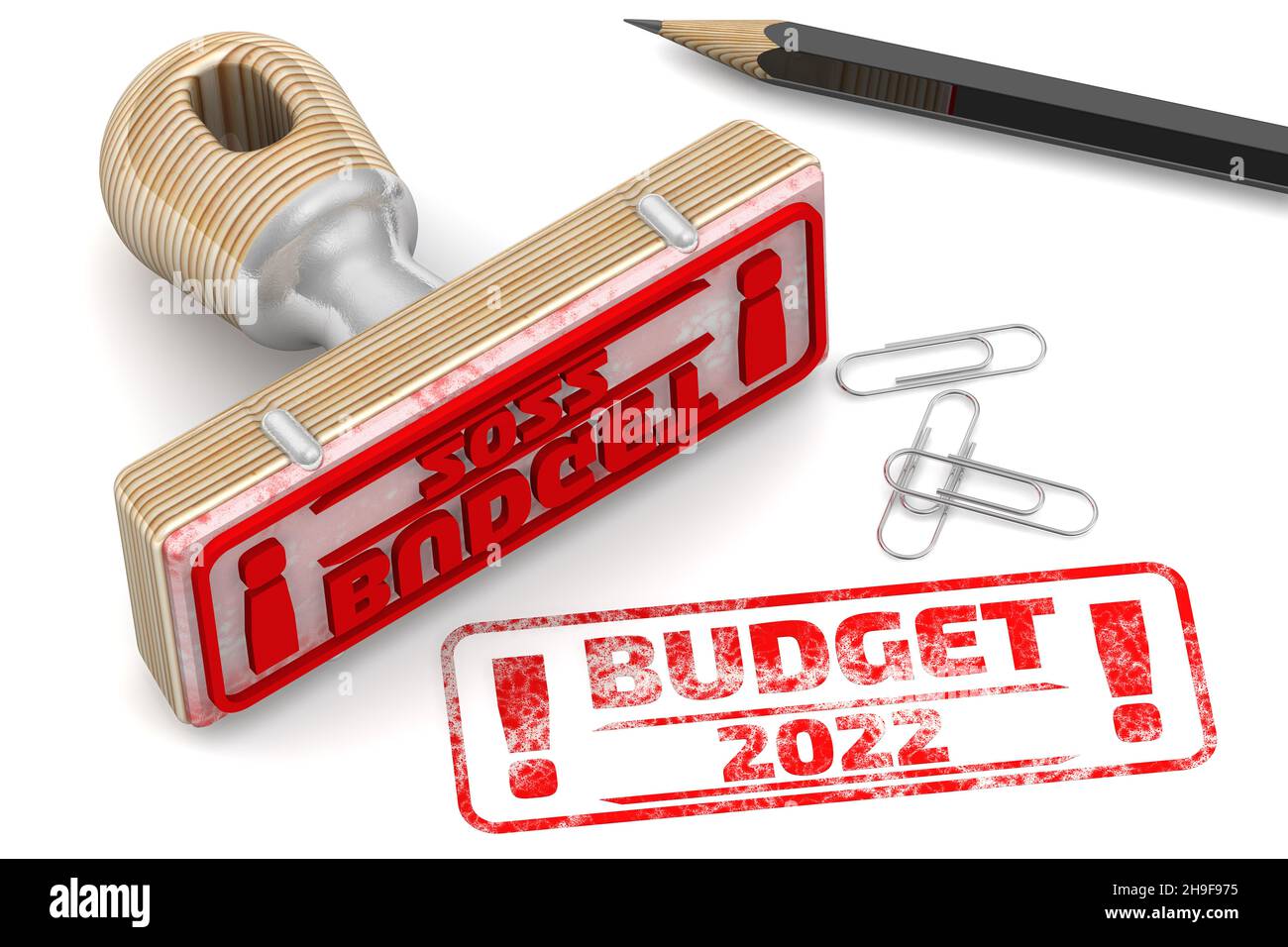 Budget 2022. The stamp and an imprint. The rubber stamp and red imprint ...