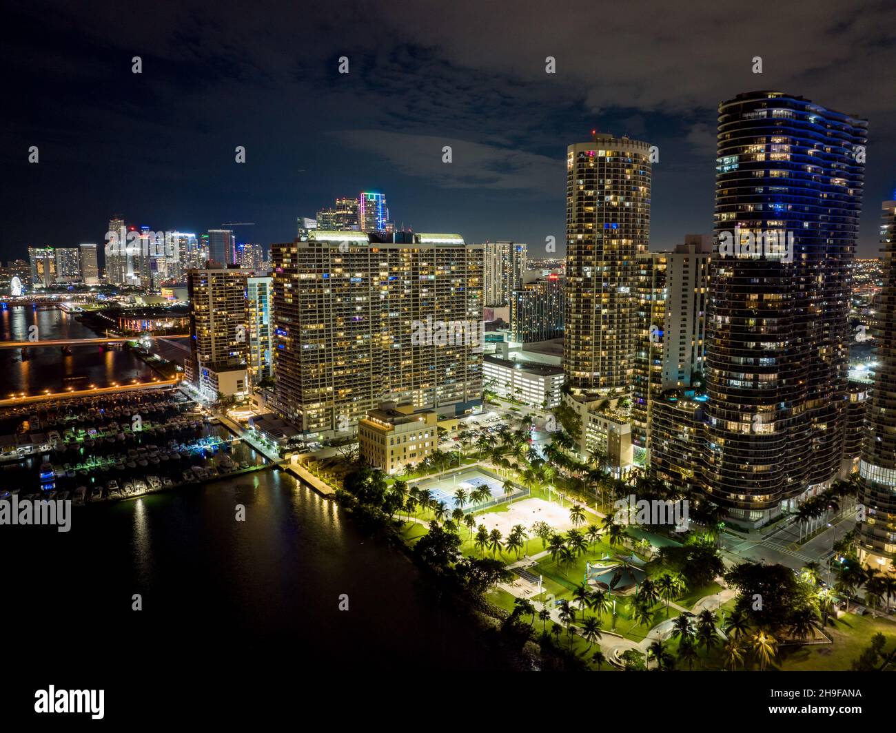 Aerial night photo Edgewater Miami Stock Photo - Alamy