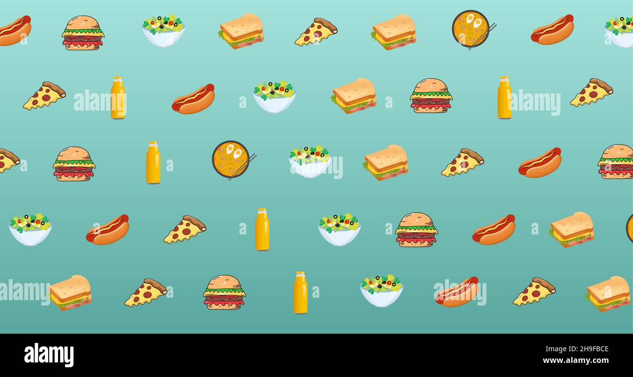 Vector image of various food over blue background, copy space Stock ...
