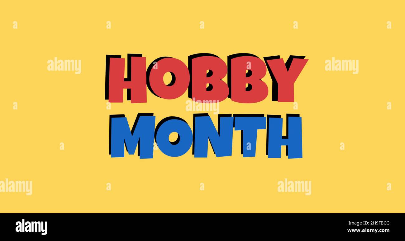 Digitally generated image of hobby month text against yellow background ...