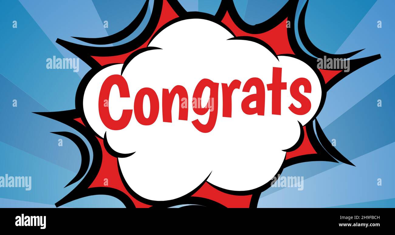 Vector image of congrats text on cloud against blue pattern background ...