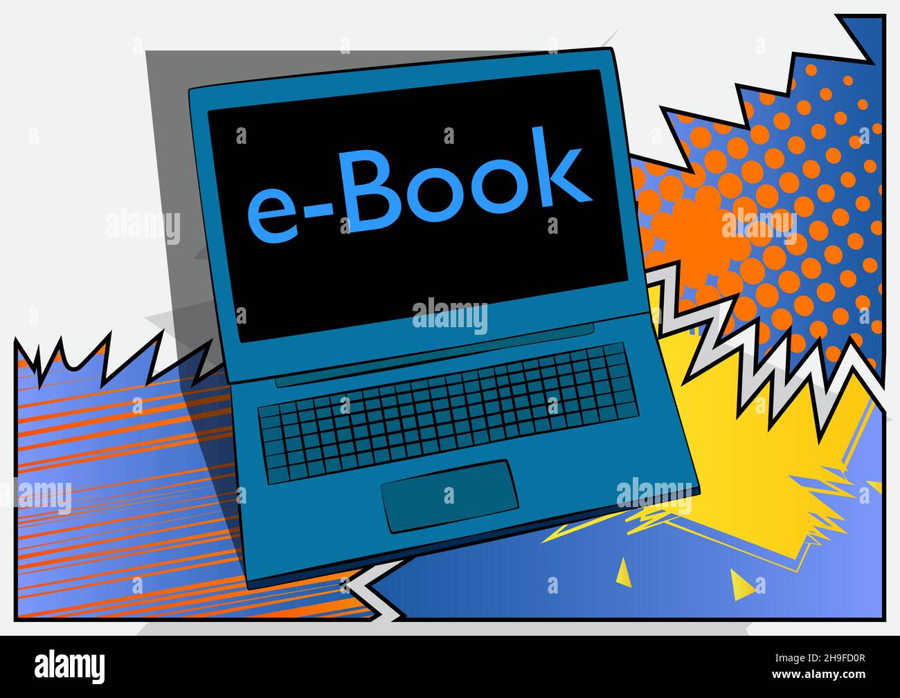 Laptop with E-book text on the screen. Vector cartoon illustration ...