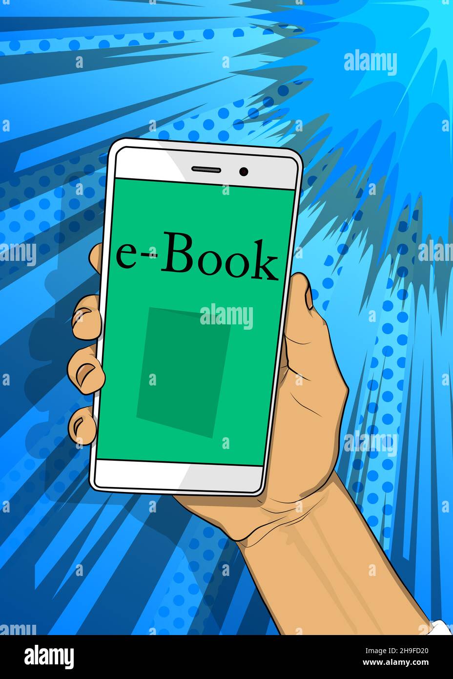 E-book text on Smartphone screen. Cartoon vector illustrated mobile ...