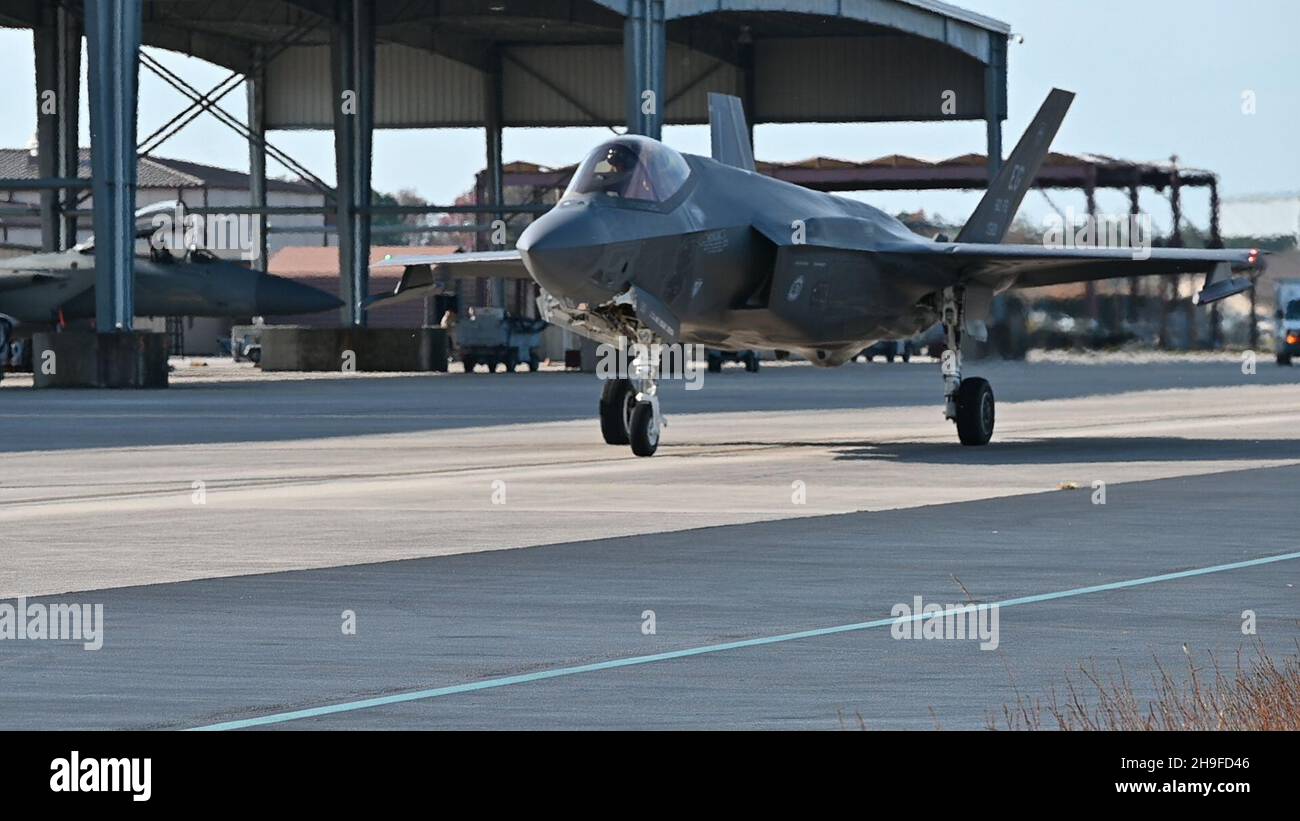 Two F-35 Lightning II aircraft, based out of Eglin Air Force Base, fly ...