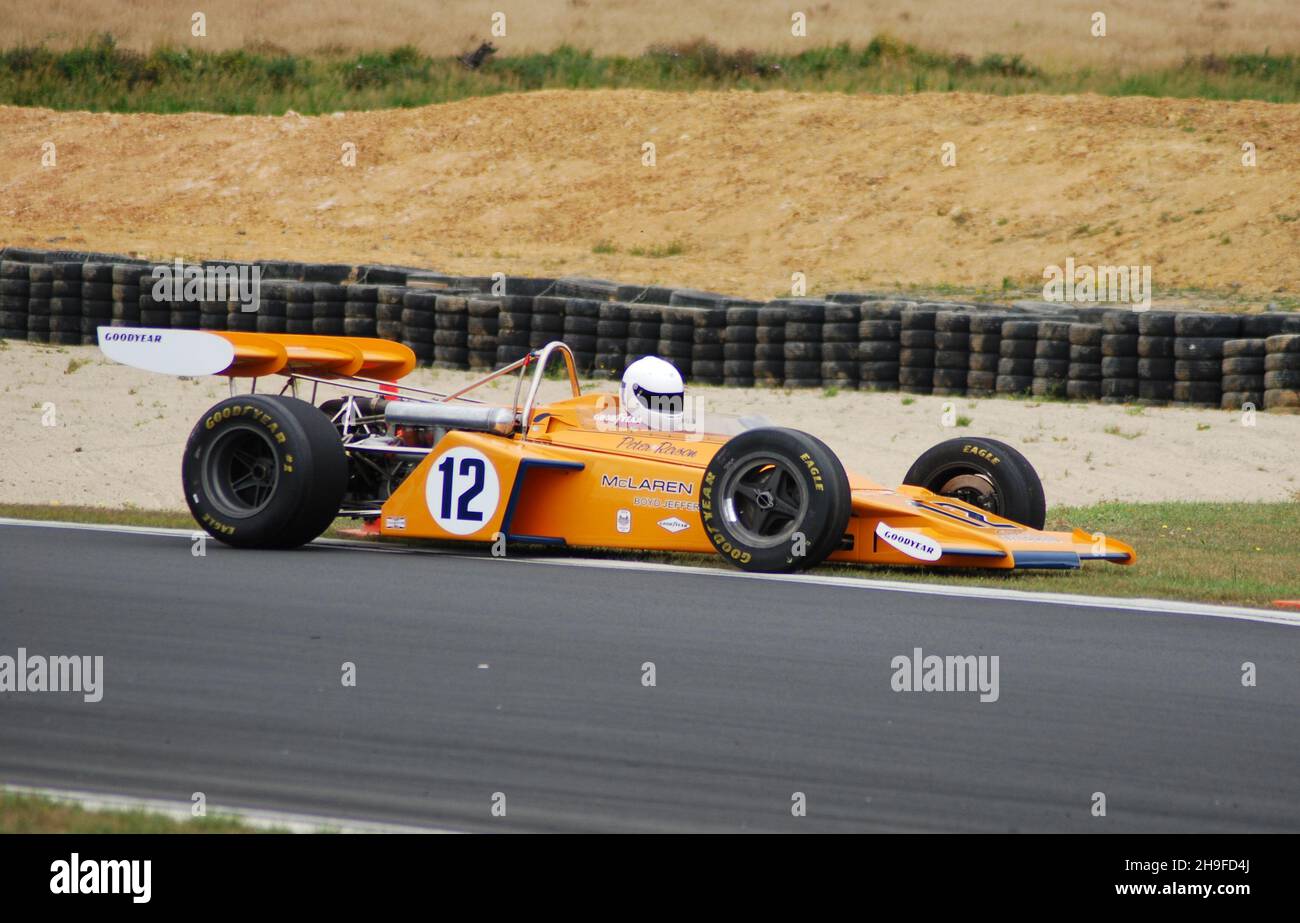#12 McLaren M12B 4 cylinder turbo Offenhauser Indy car, demonstrated at ...