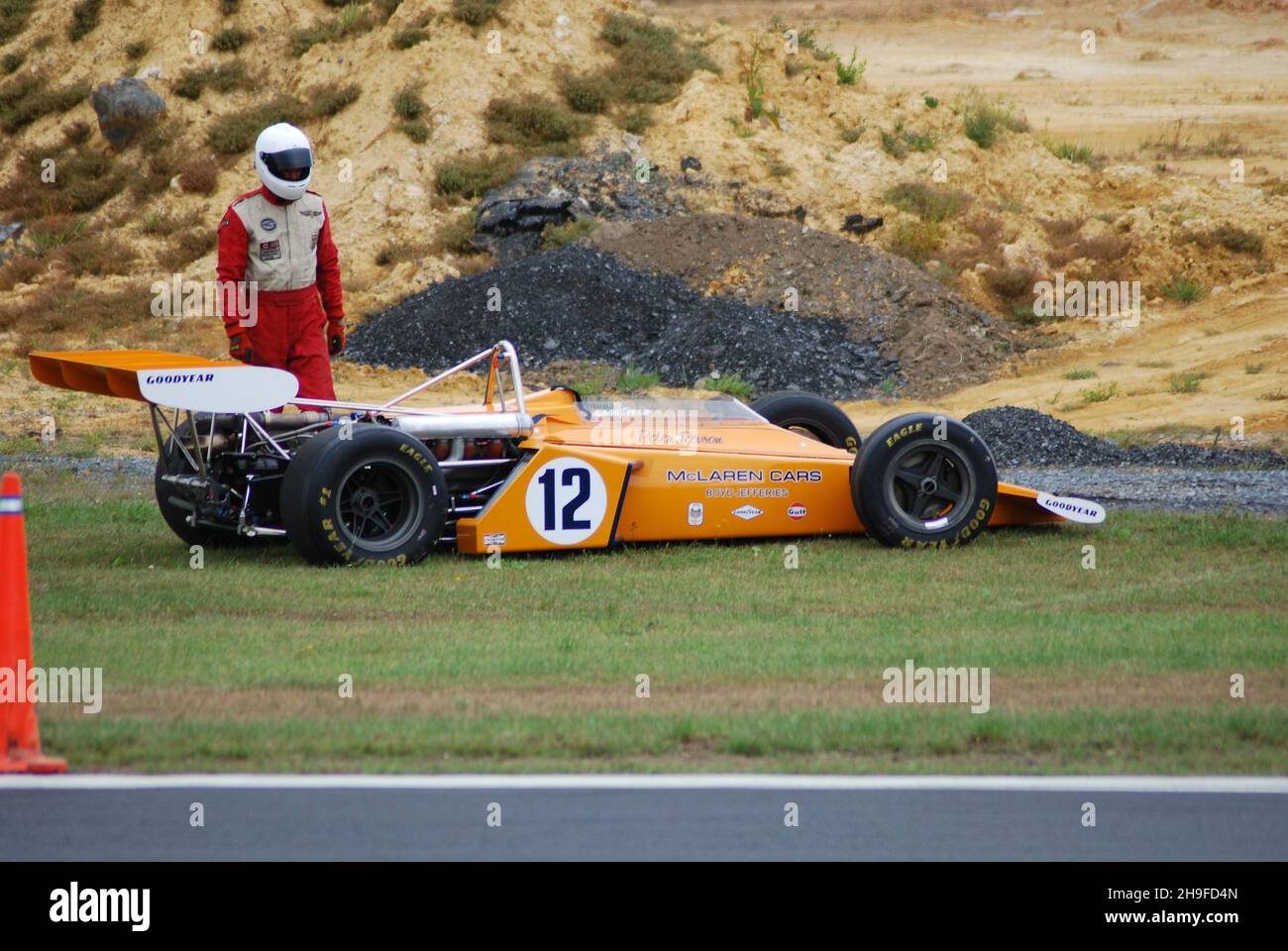 #12 McLaren M12B 4 cylinder turbo Offenhauser Indy car, demonstrated at ...