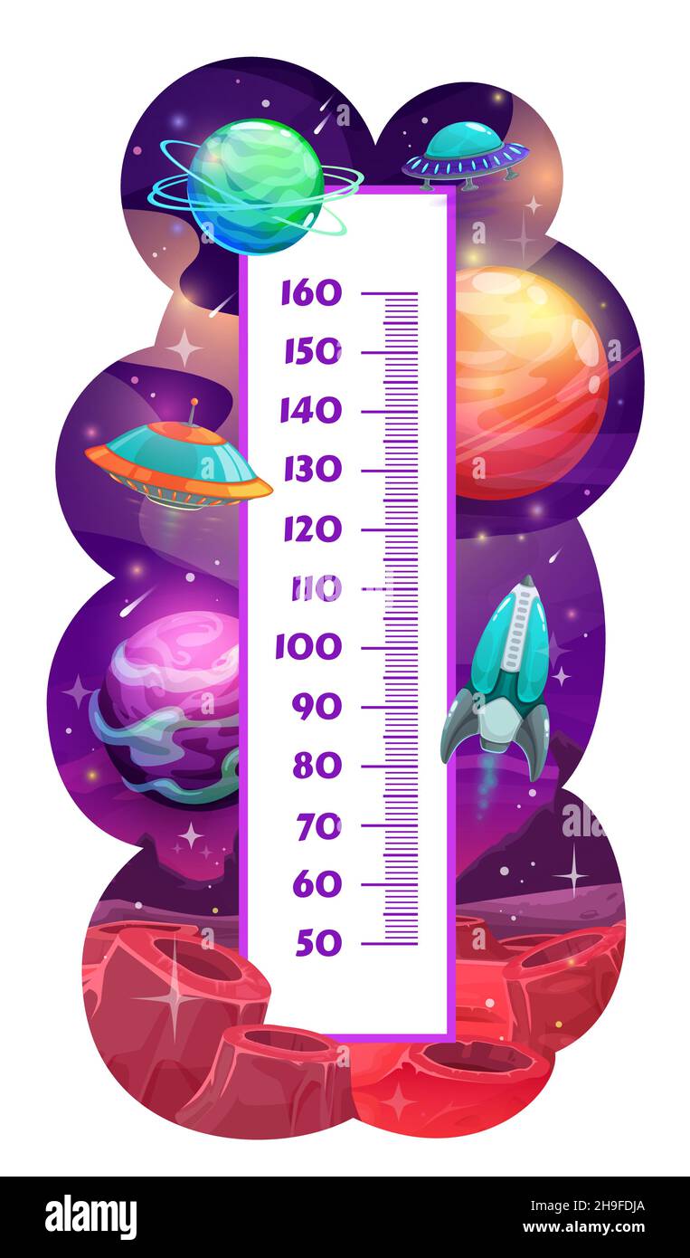 Kids height chart with cartoon space planets, vector measure meter and ...