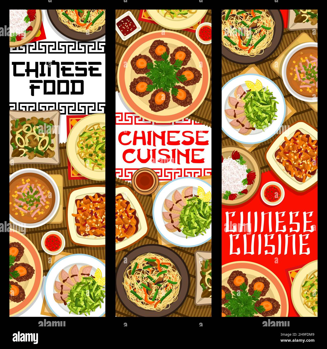 Chinese cuisine food banners, Asian restaurant menu, China traditional ...