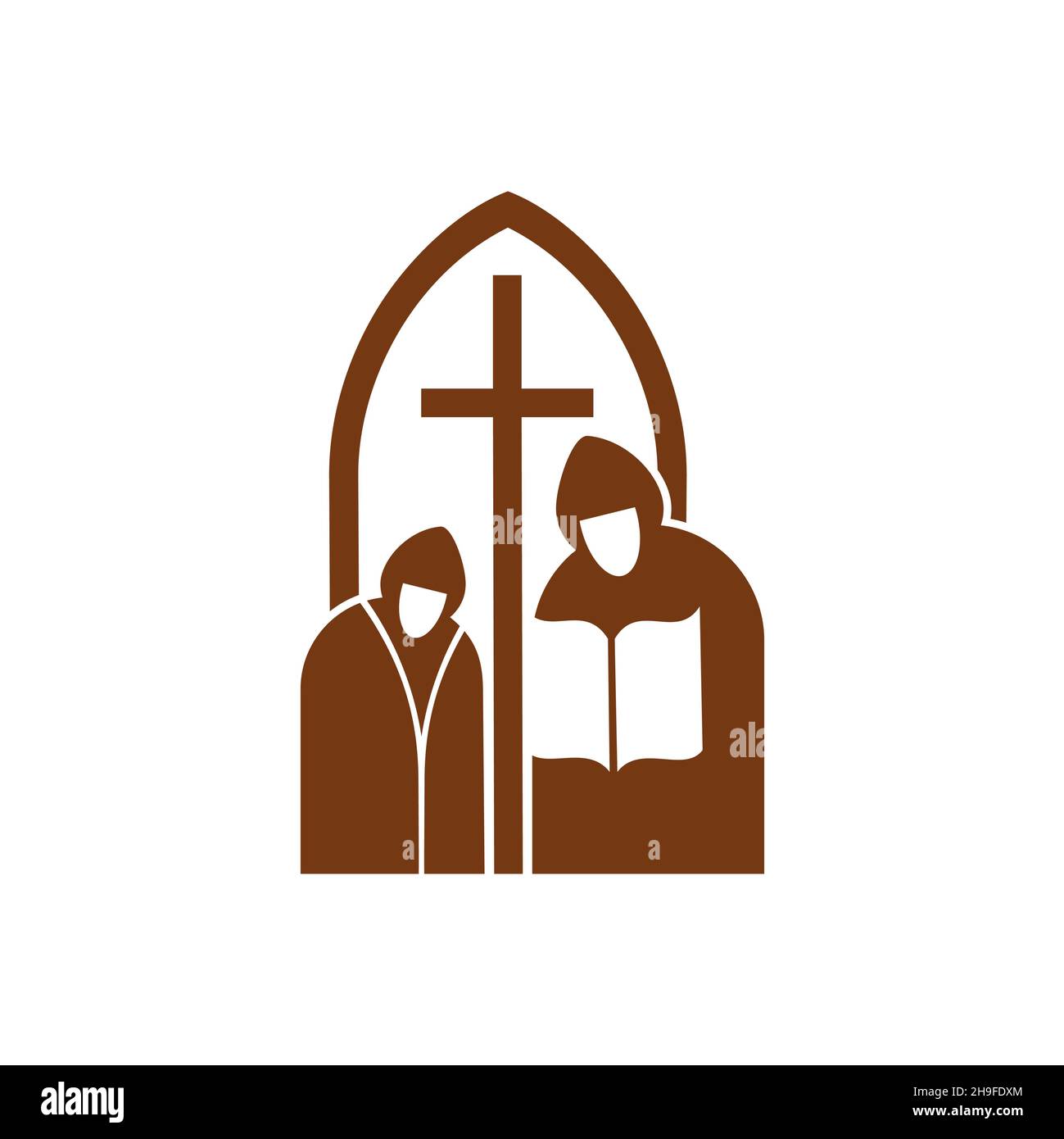 Christianity religion vector icon monks or spirituals holding open ...