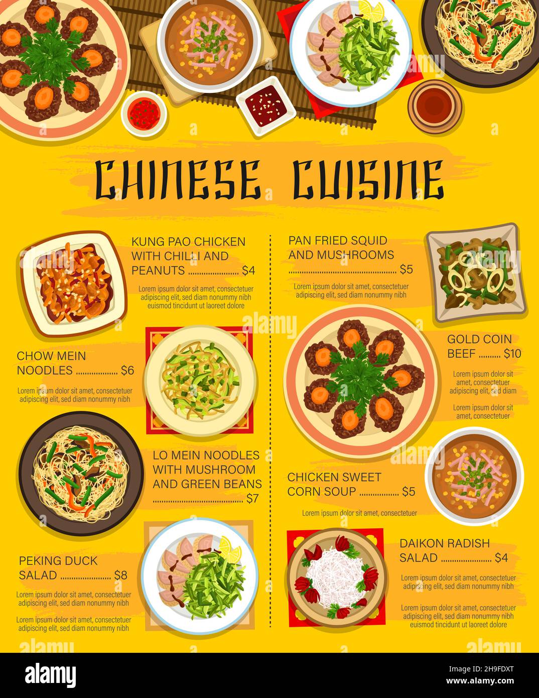 Chinese food, cuisine dishes and restaurant menu, vector China and ...