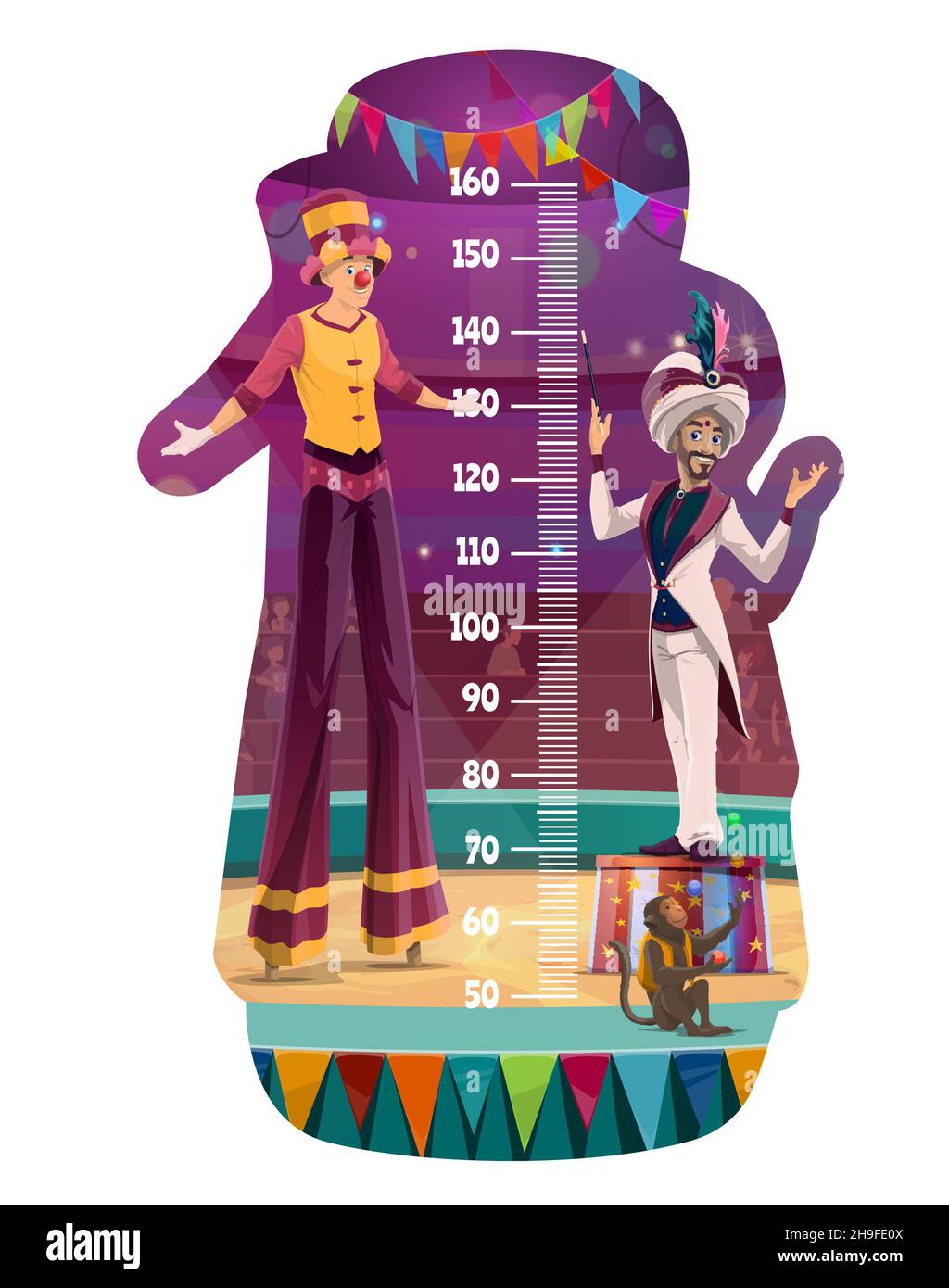 Kids height chart with shapito circus characters, vector cartoon growth ...