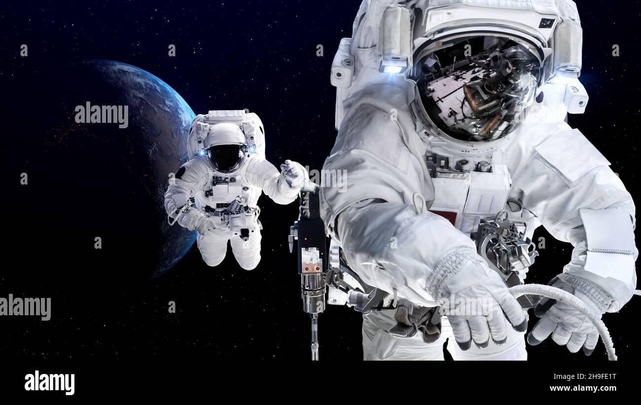 Astronaut spaceman do spacewalk while working for spaceflight mission ...