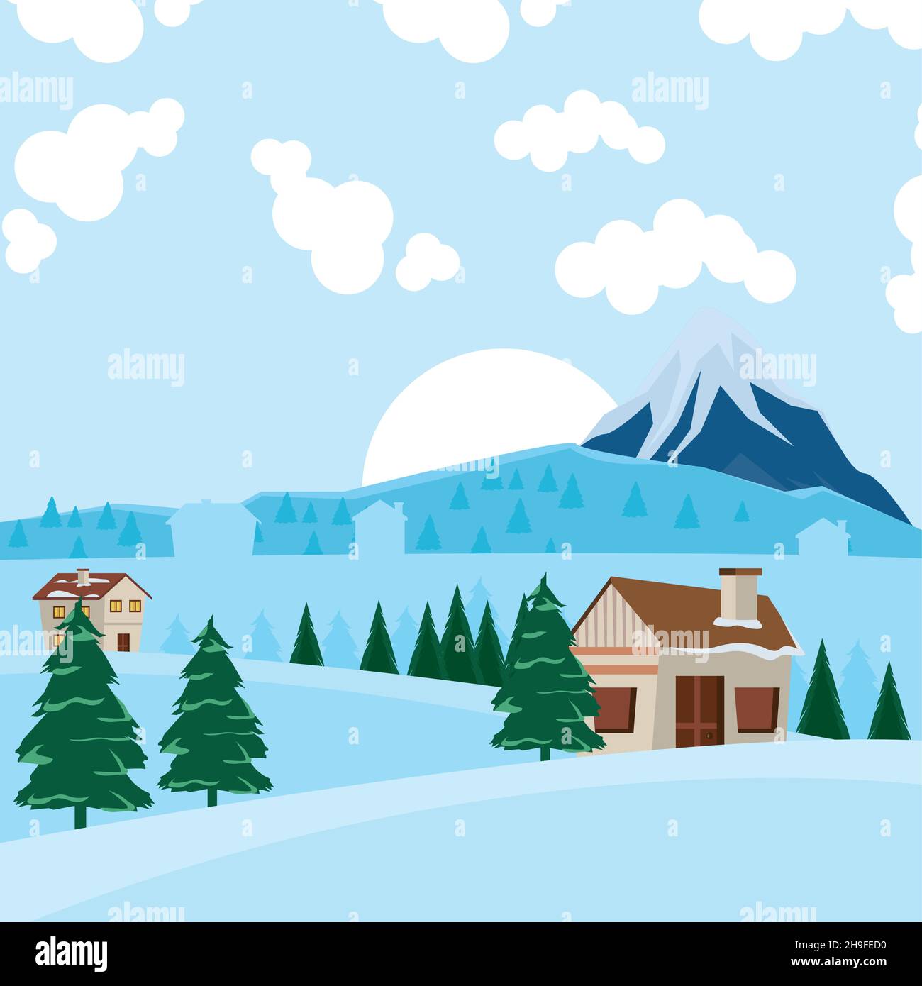 winter snowscape with houses Stock Vector Image & Art - Alamy