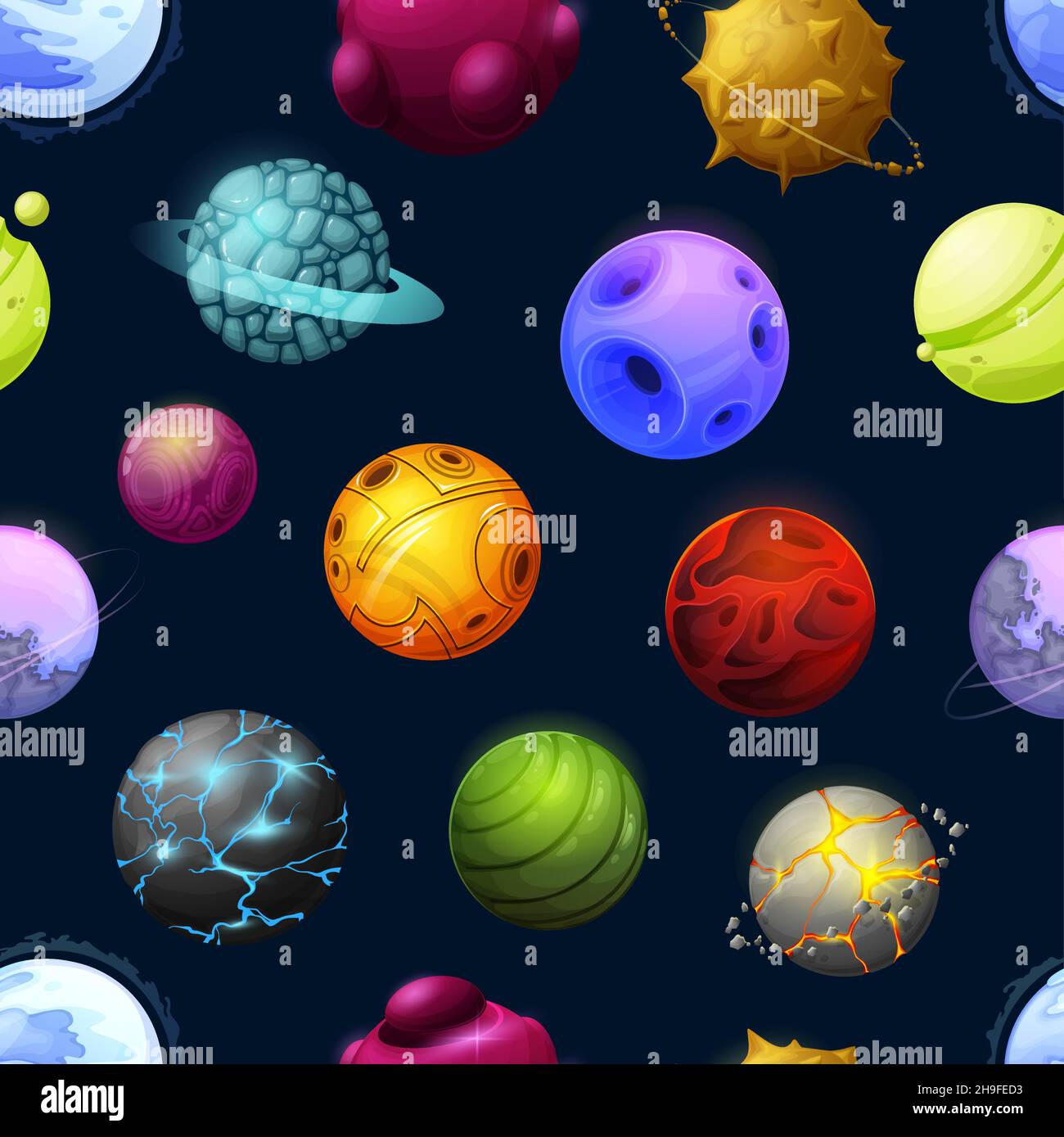 Galaxy space stars and alien planets vector seamless pattern background ...