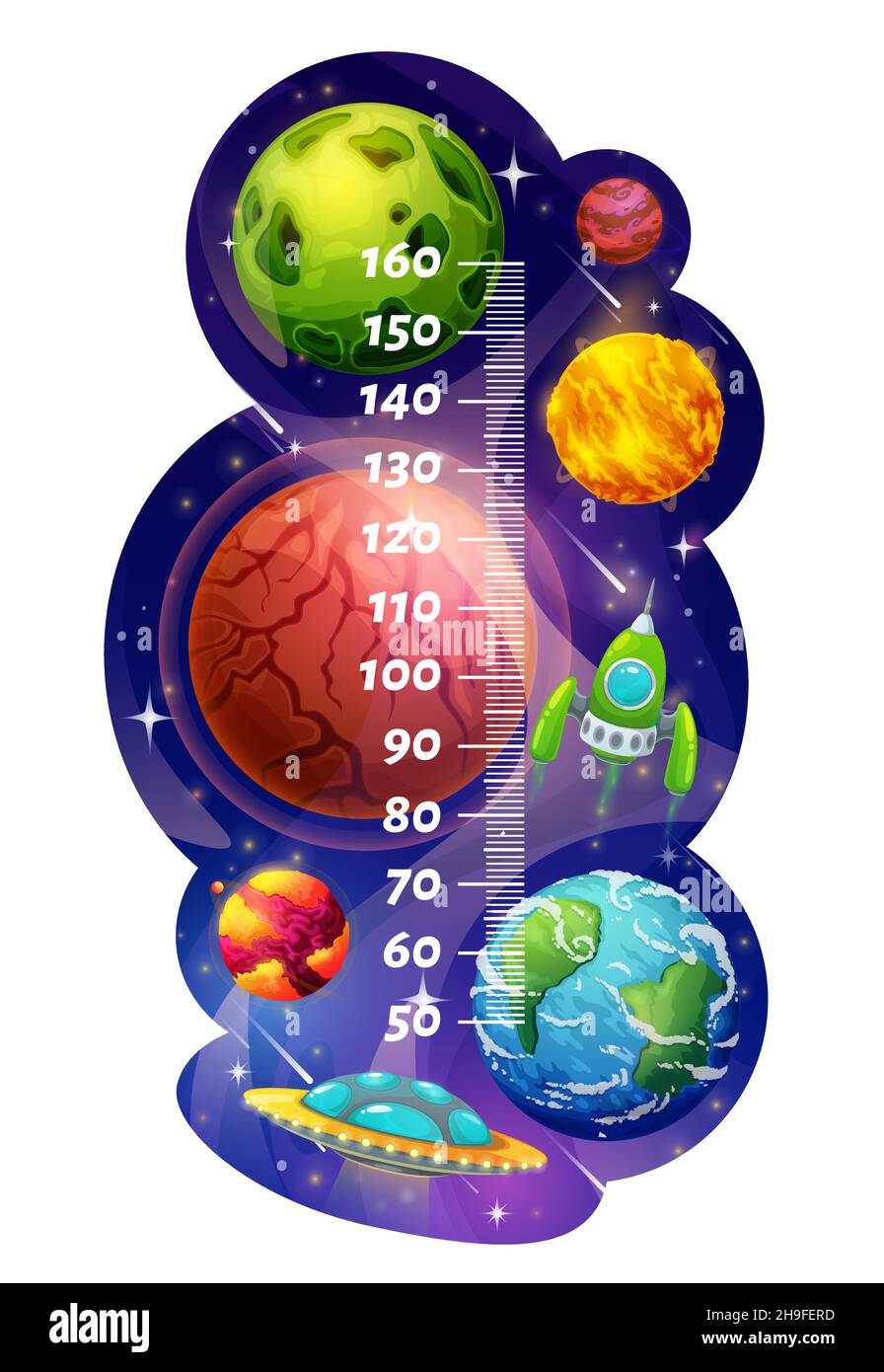 Kids height chart or growth measure meter with galaxy planets and ...