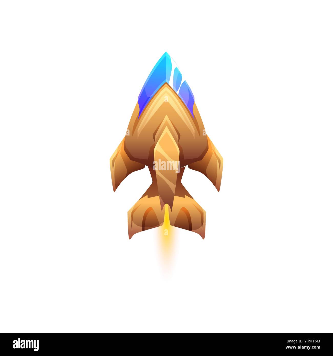 Startup of cartoon rocket starship isolated flaming fire shuttle ...