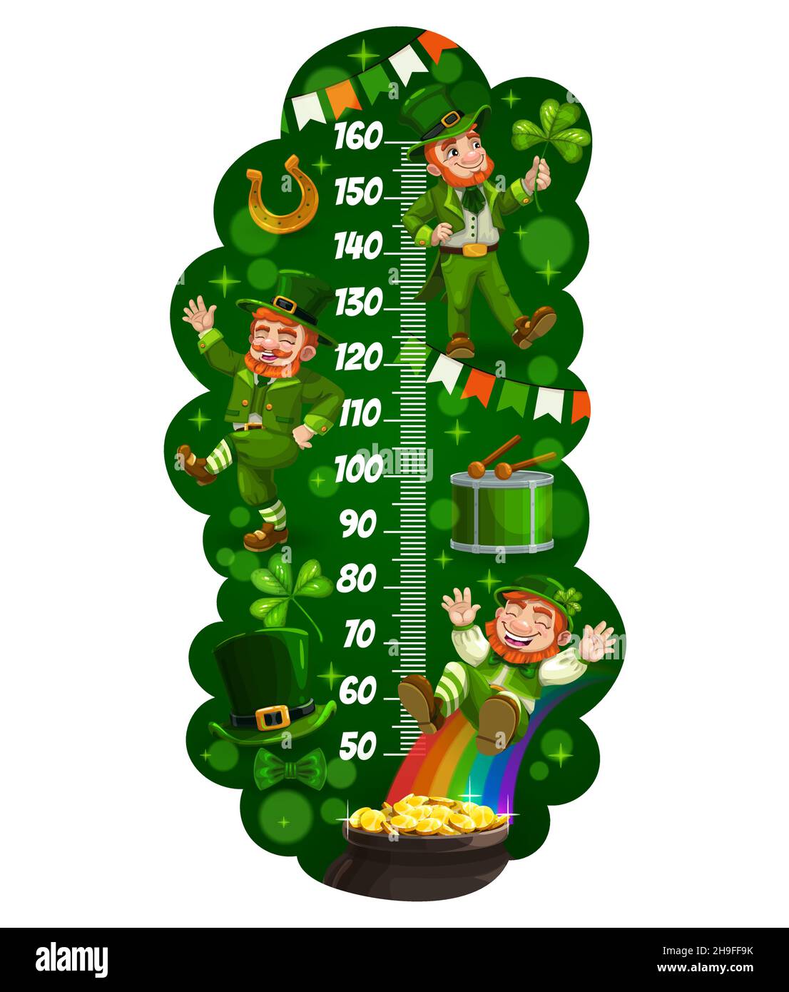 Kids height chart with cartoon funny leprechauns. Children height ...