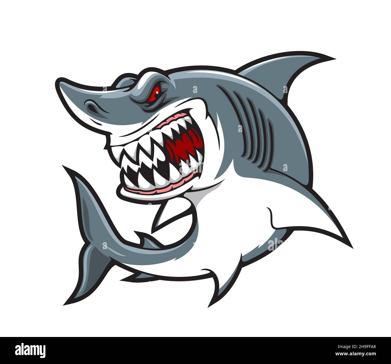 Cartoon shark vector mascot . Angry scary smile and teeth. Great white ...