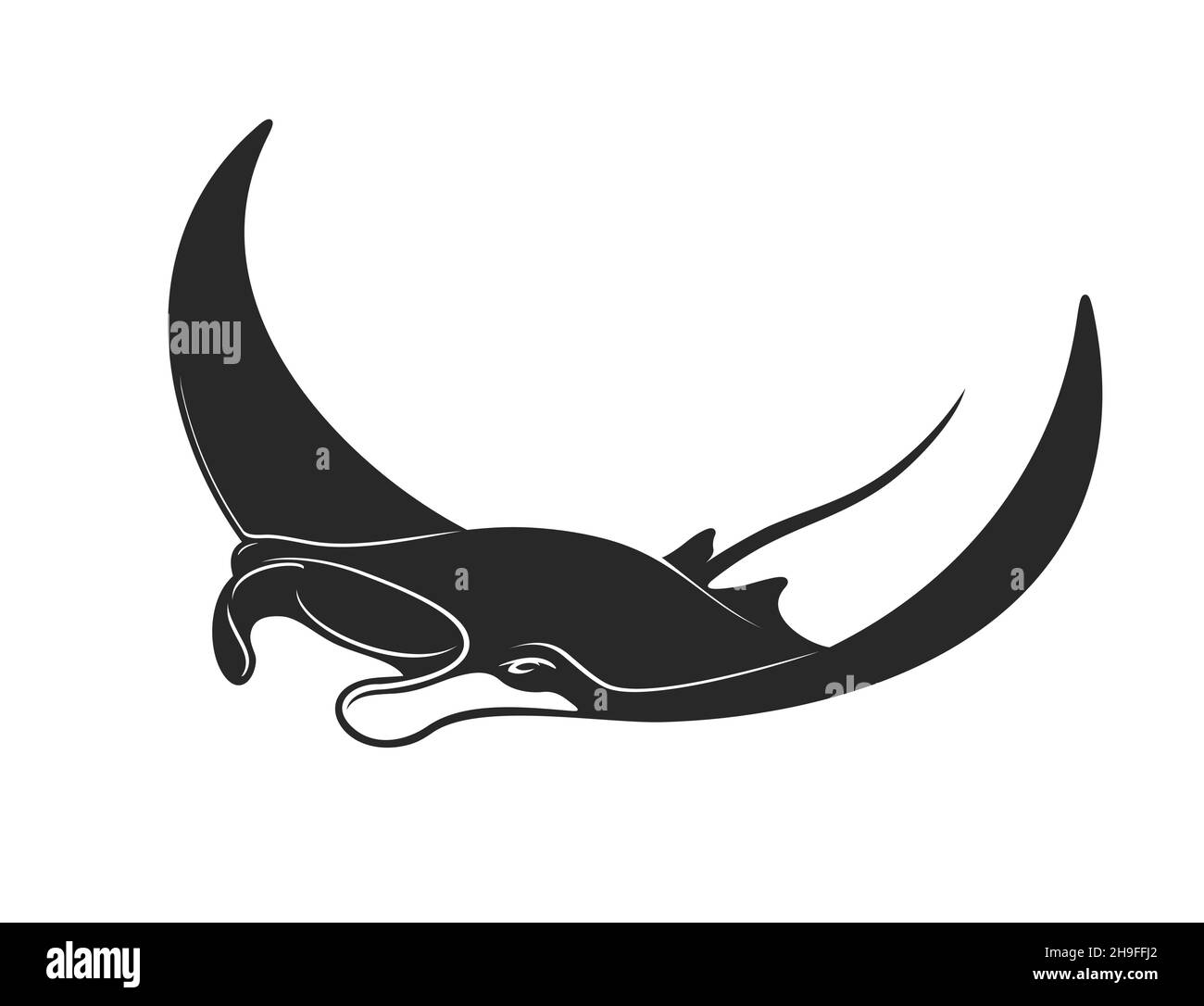 Manta underwater animal, giant devil ray. Isolated vector devilfish ...