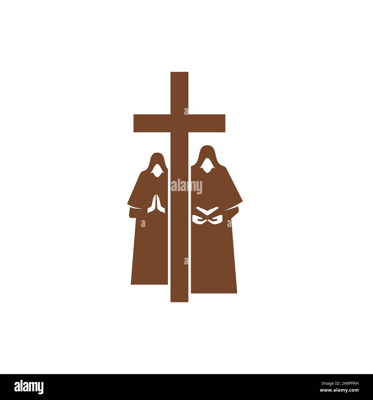 Christianity religion vector icon monks with Bible praying front of ...