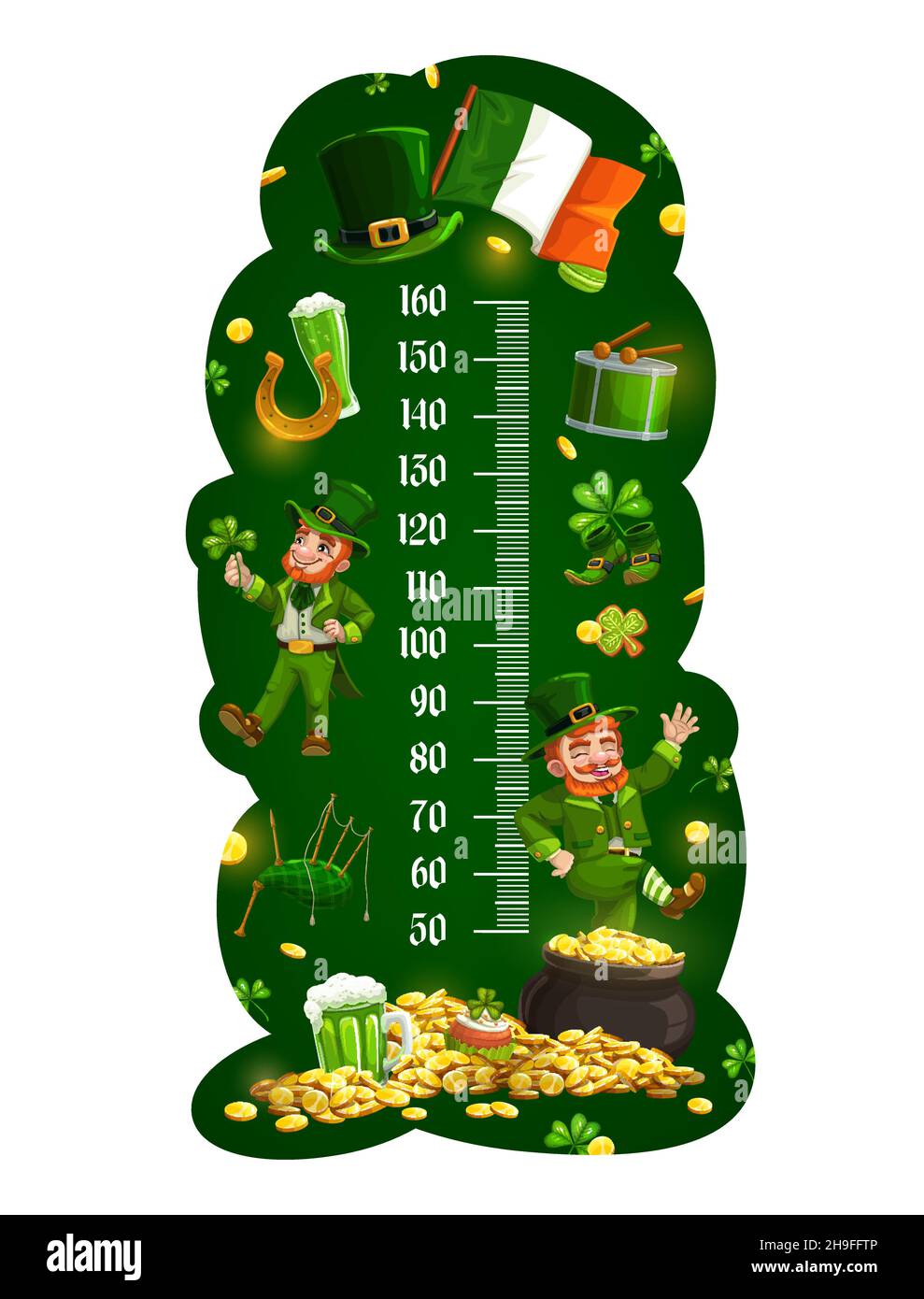 Kids height chart cartoon leprechauns growth measure meter. Funny ...