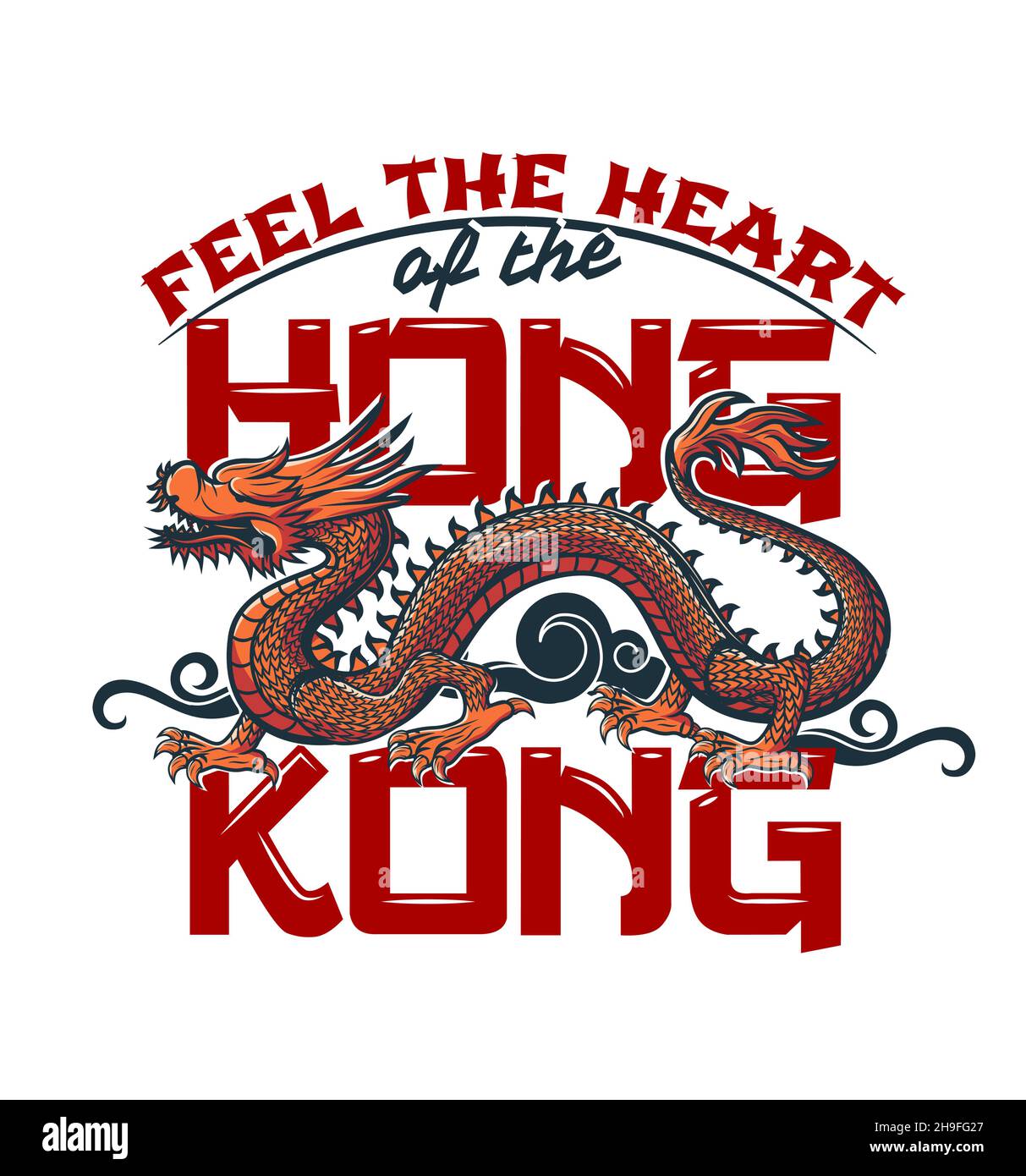Hong Kong ancient Chinese dragon, HK t-shirt print with vector travel ...