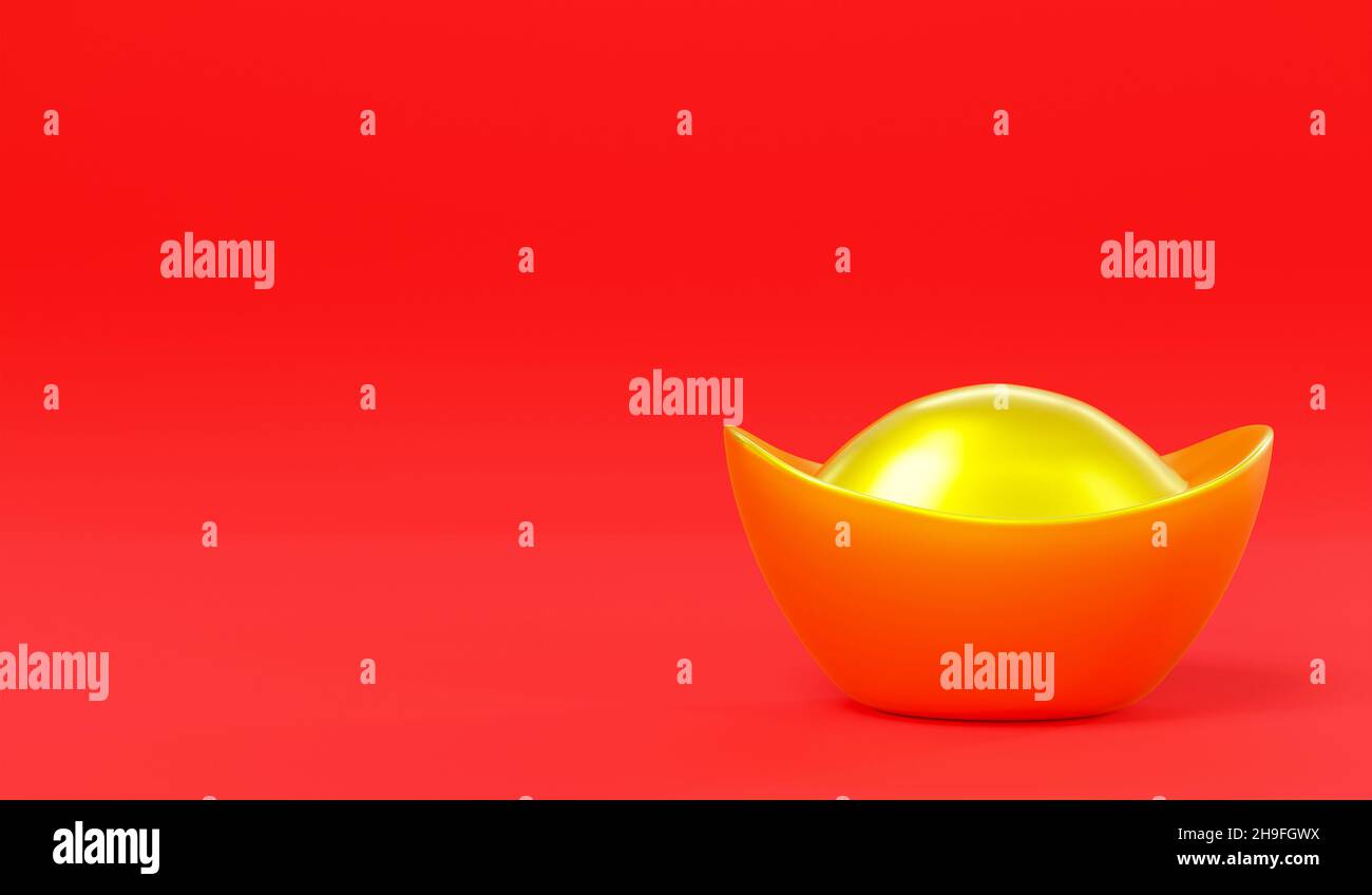 Happy Chinese New Year. Realistic Yuan Bao Chinese gold sycee ingots on ...