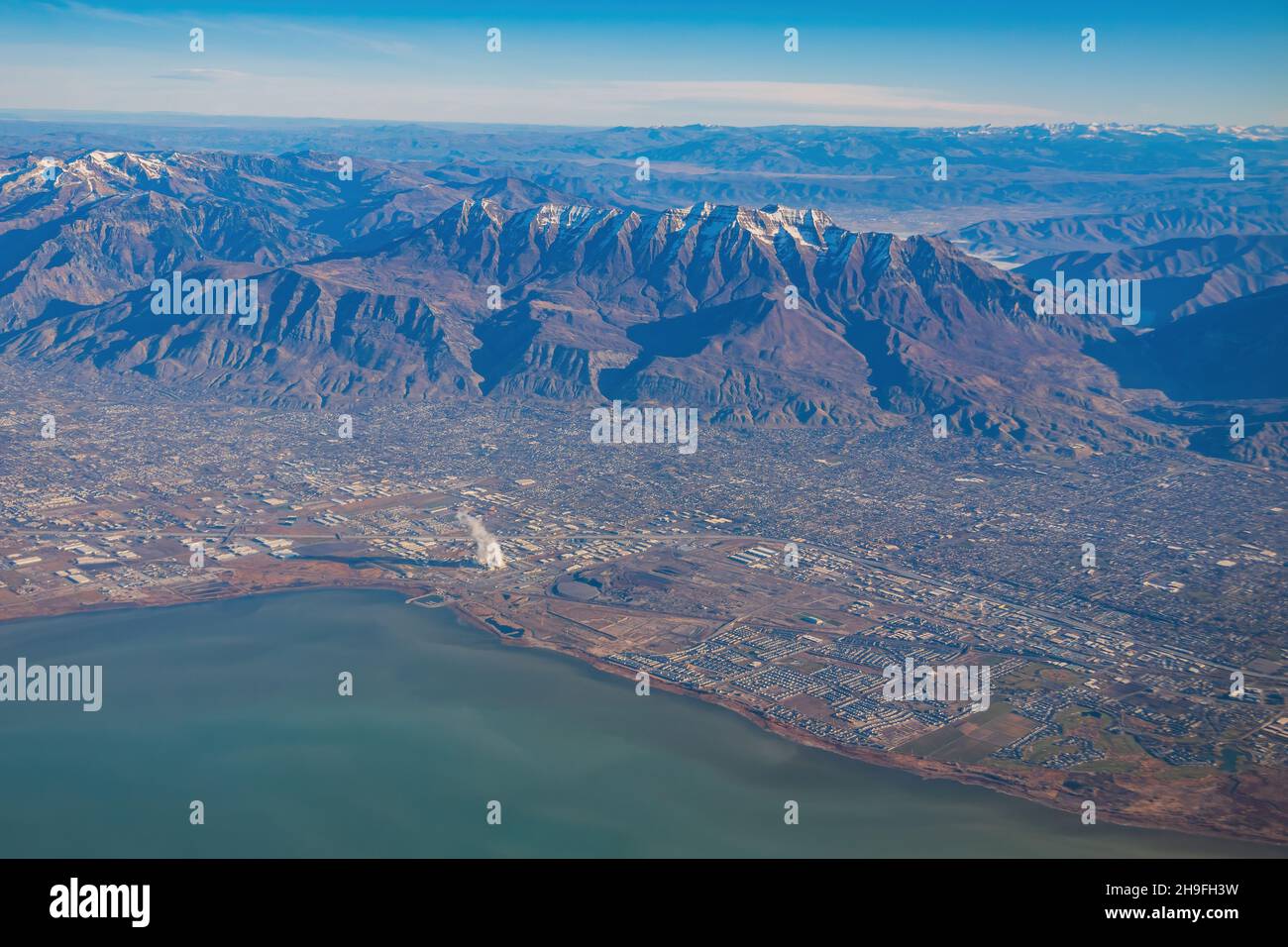 Aerial view of the Utah Lake and city around at Utah, USA Stock Photo ...